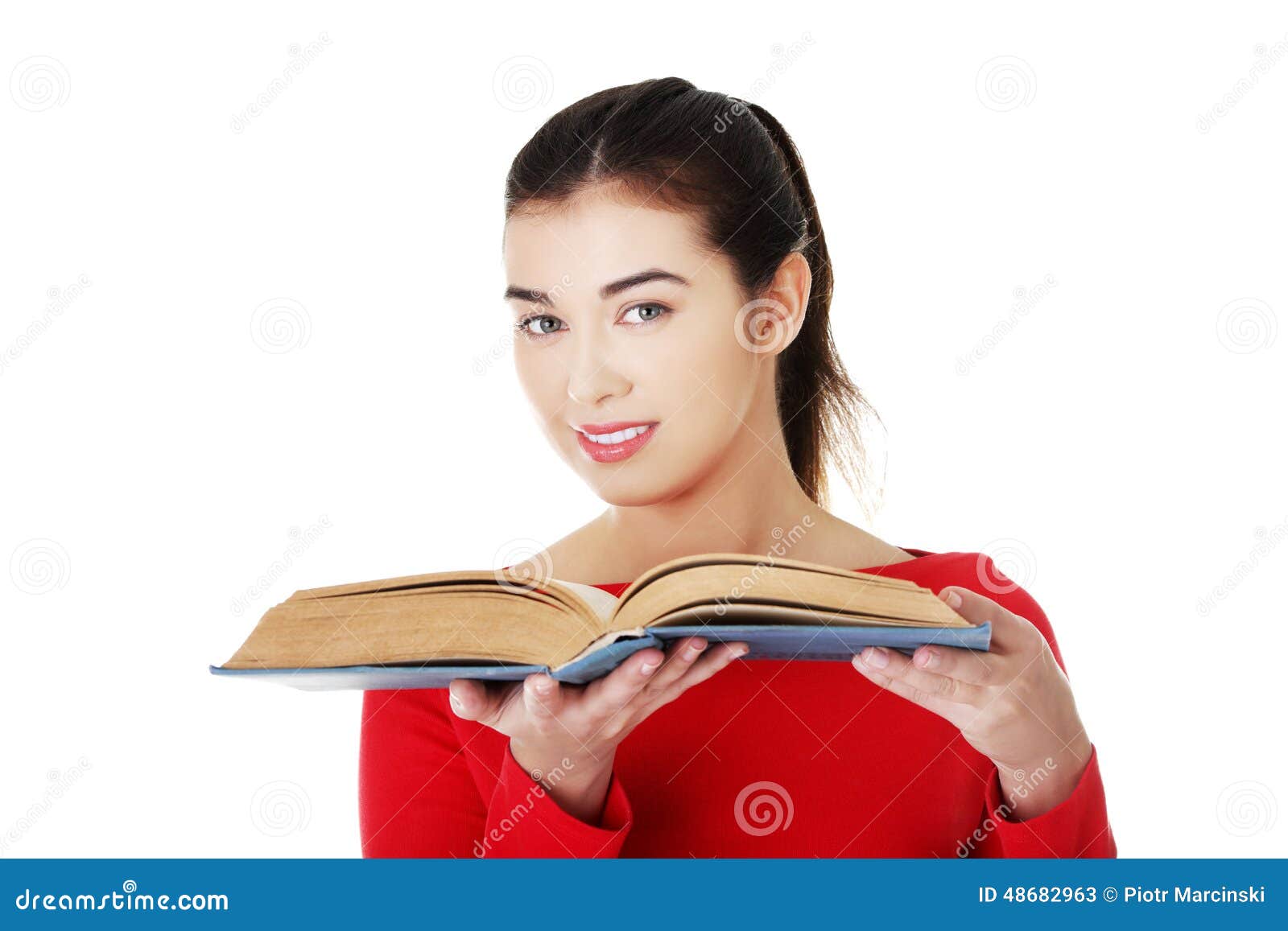Portrait of Student Woman Holding an Open Book Stock Image - Image of ...