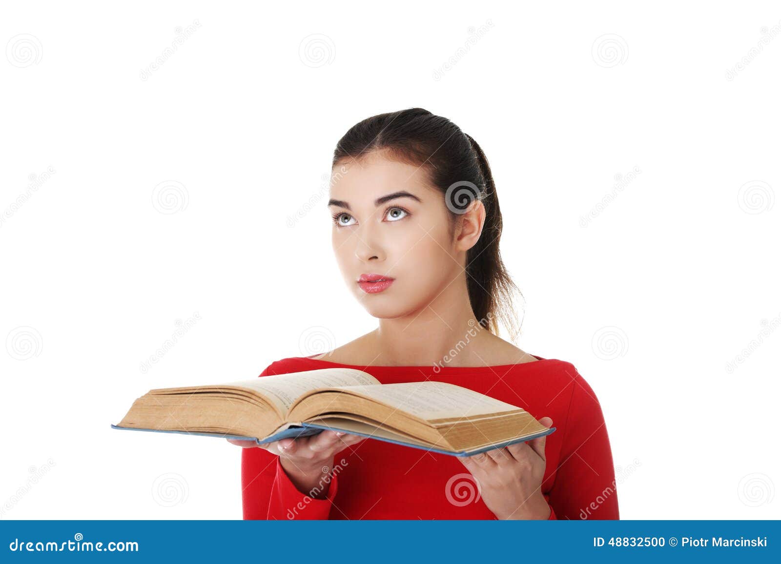 Portrait of Student Woman Holding an Open Book Stock Photo - Image of ...