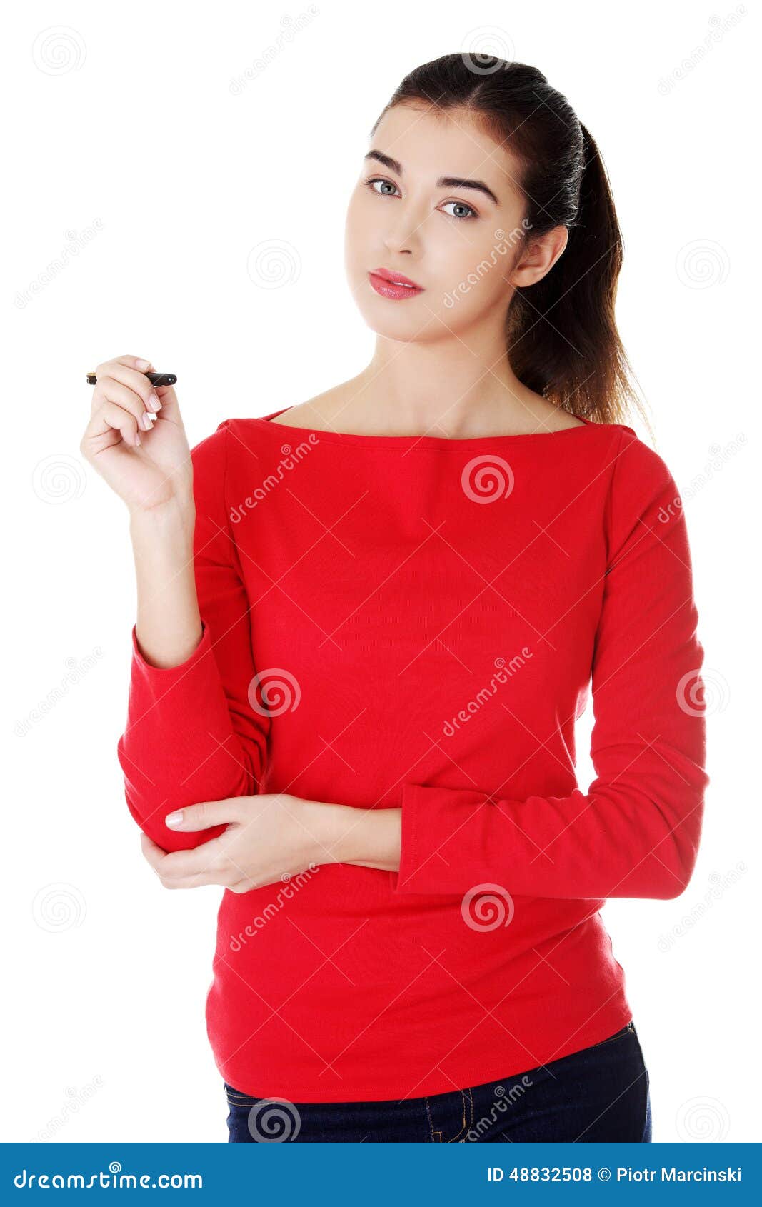 Portrait of a Student Woman Holding Pen Stock Photo - Image of hold ...
