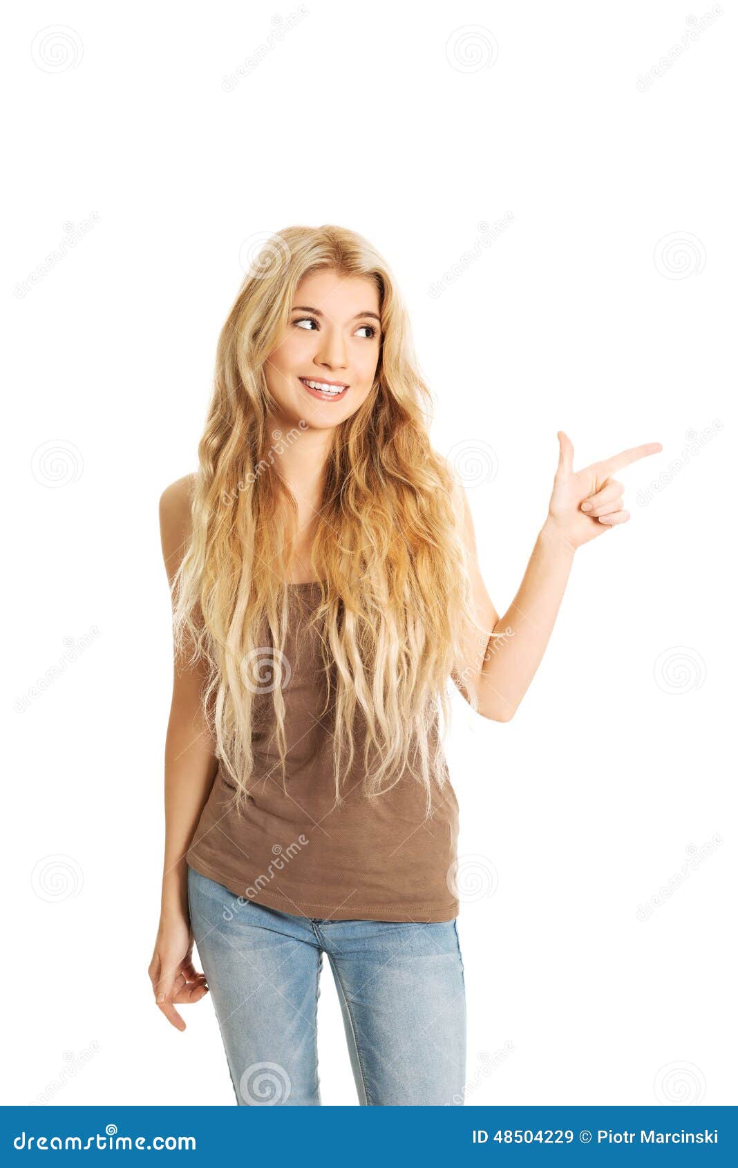 Portrait of Student Woman Pointing To the Right Stock Image - Image of ...