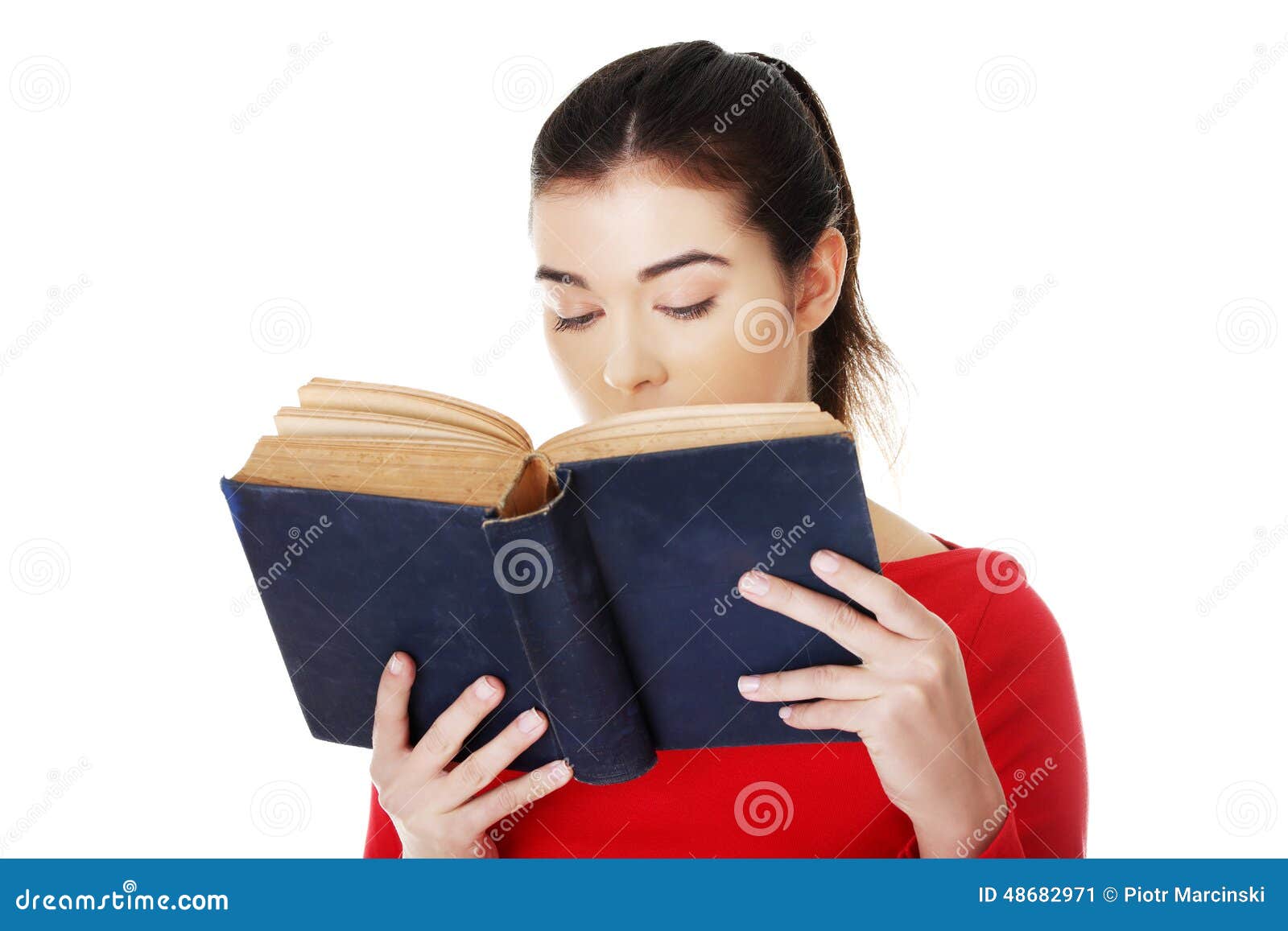 Portrait of Student Woman Reading a Book Stock Image - Image of ...