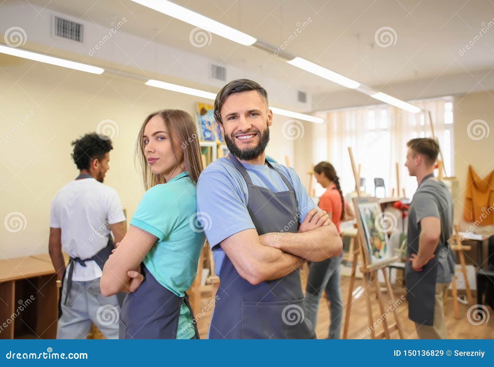 Portrait of Students in Art School Stock Image - Image of male ...