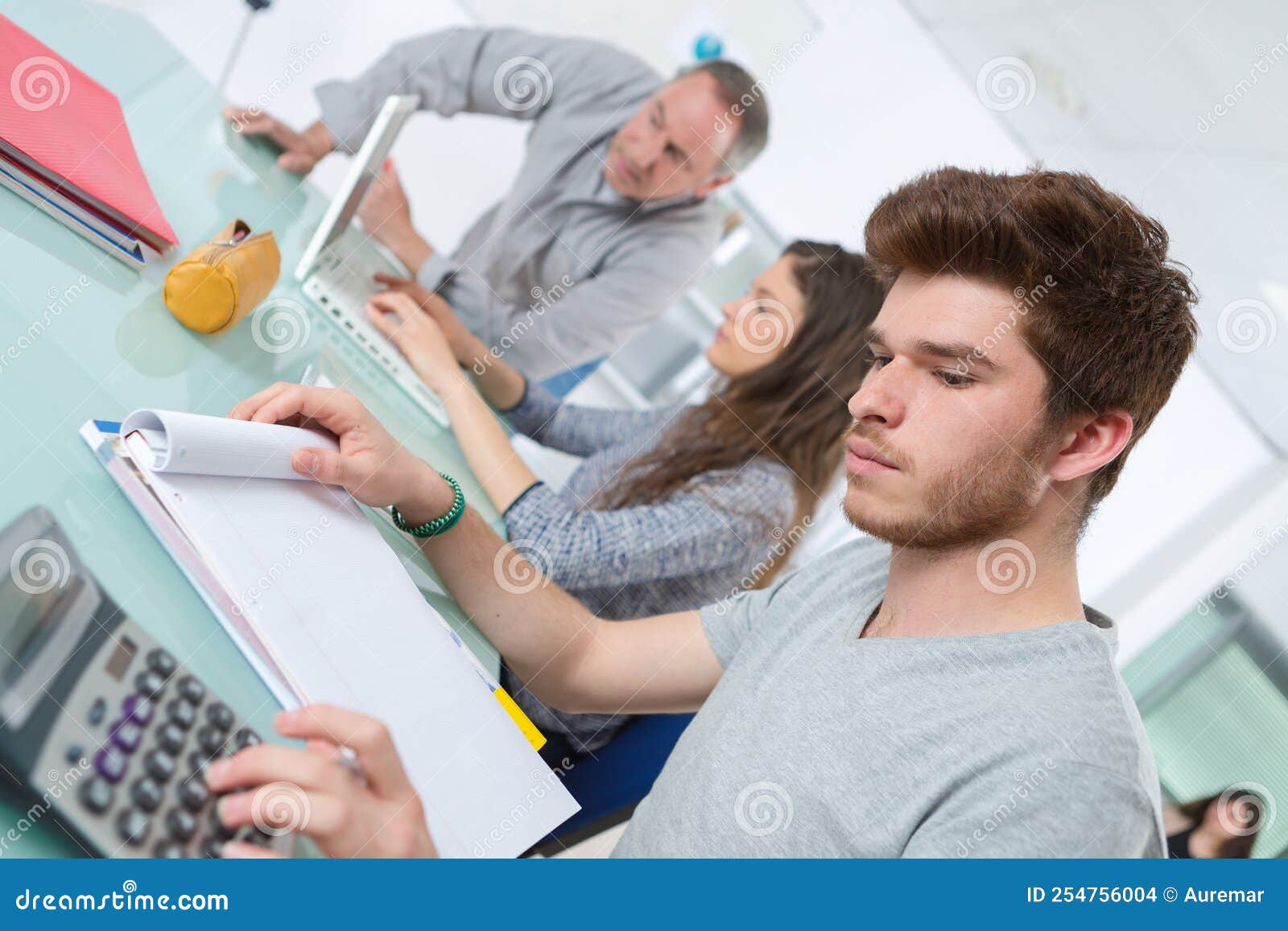 Portrait students in class stock photo. Image of female - 254756004
