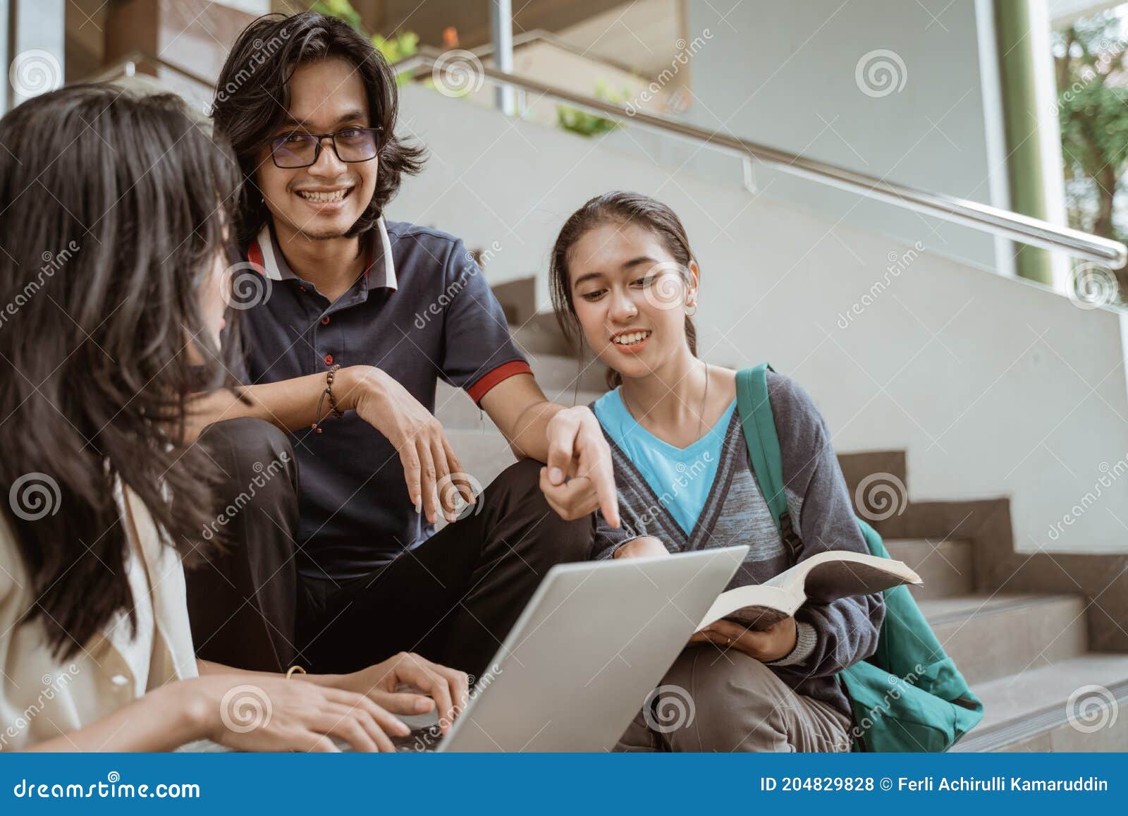 Portrait Students Sit Down Working in Groups Stock Photo - Image of ...
