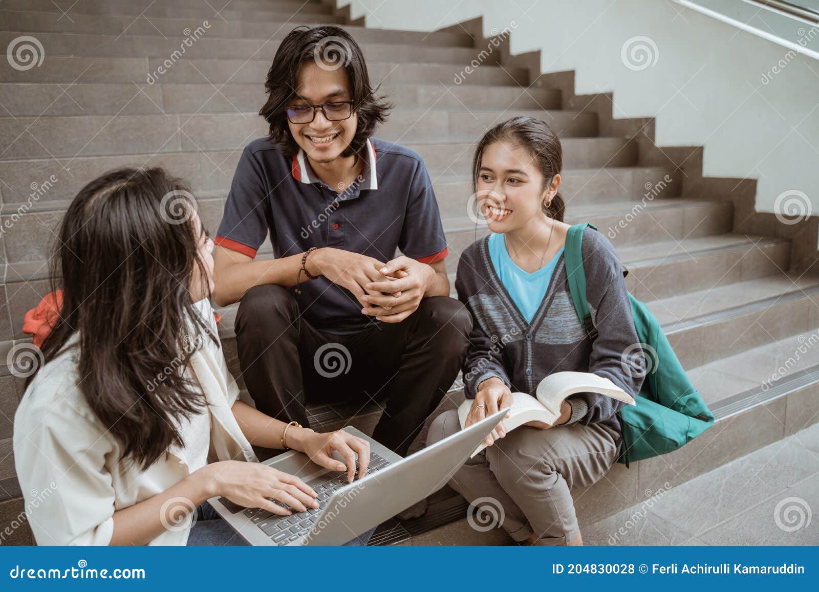 Portrait Students Sit Down Working in Groups Stock Photo - Image of ...