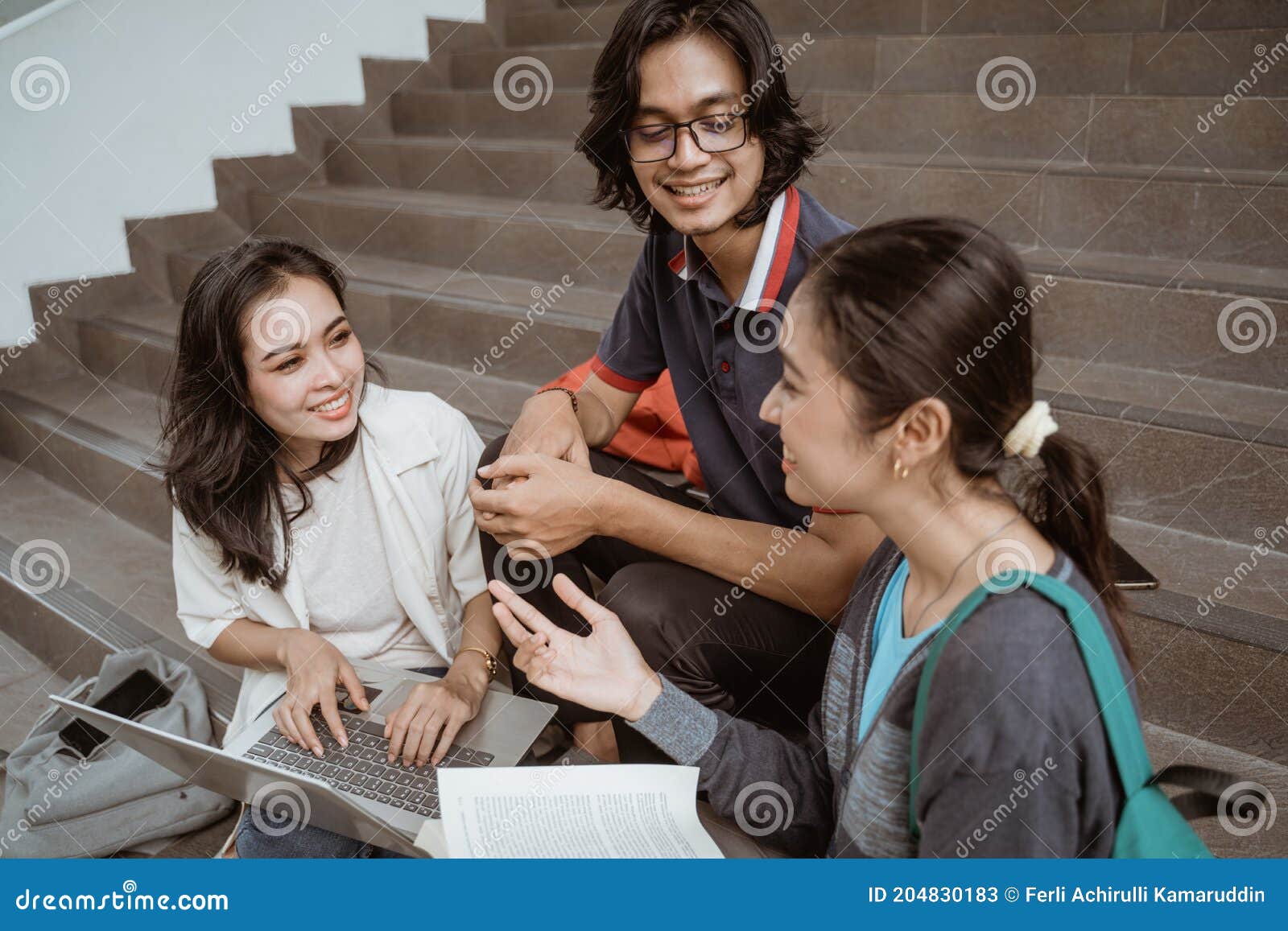 Portrait Students Sit Down Working in Groups Stock Image - Image of ...