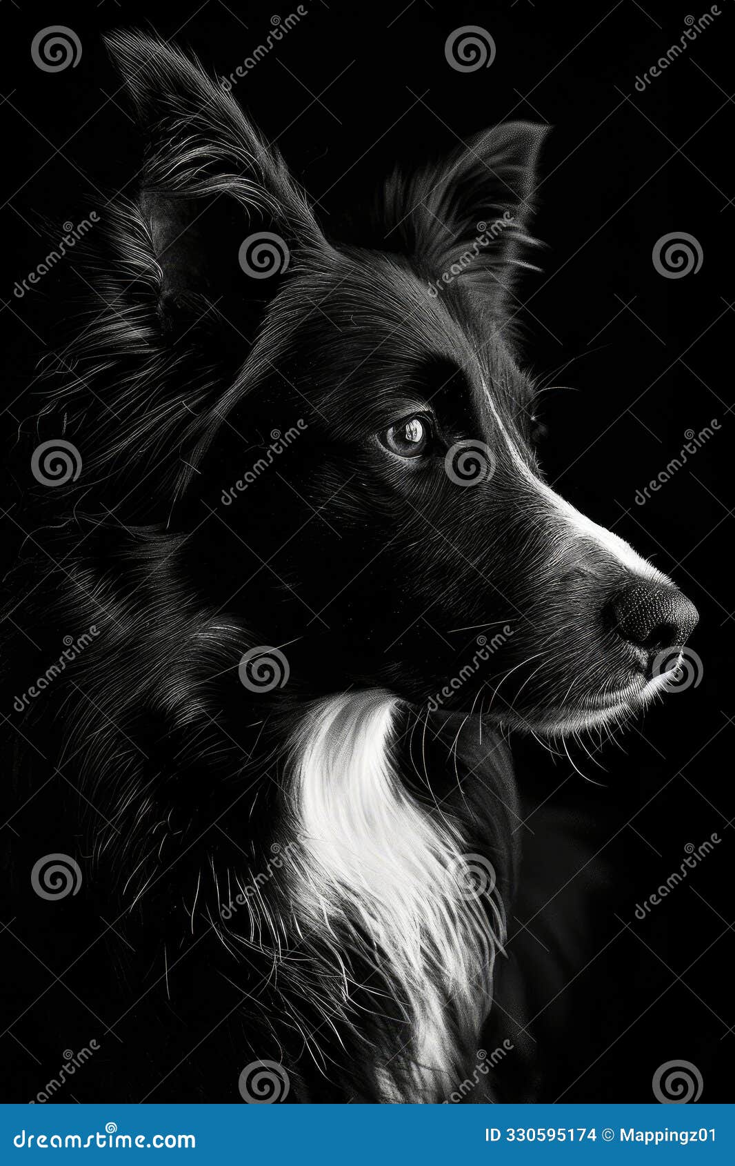 Portrait Studio Photograph of Border Collie Black and White Stock ...