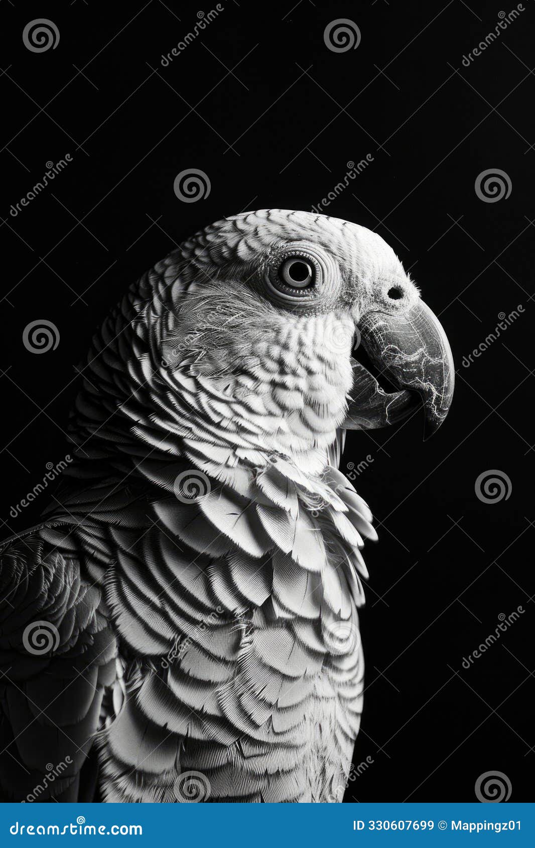 Portrait Studio Photograph of Parrot Black and White Stock Illustration ...