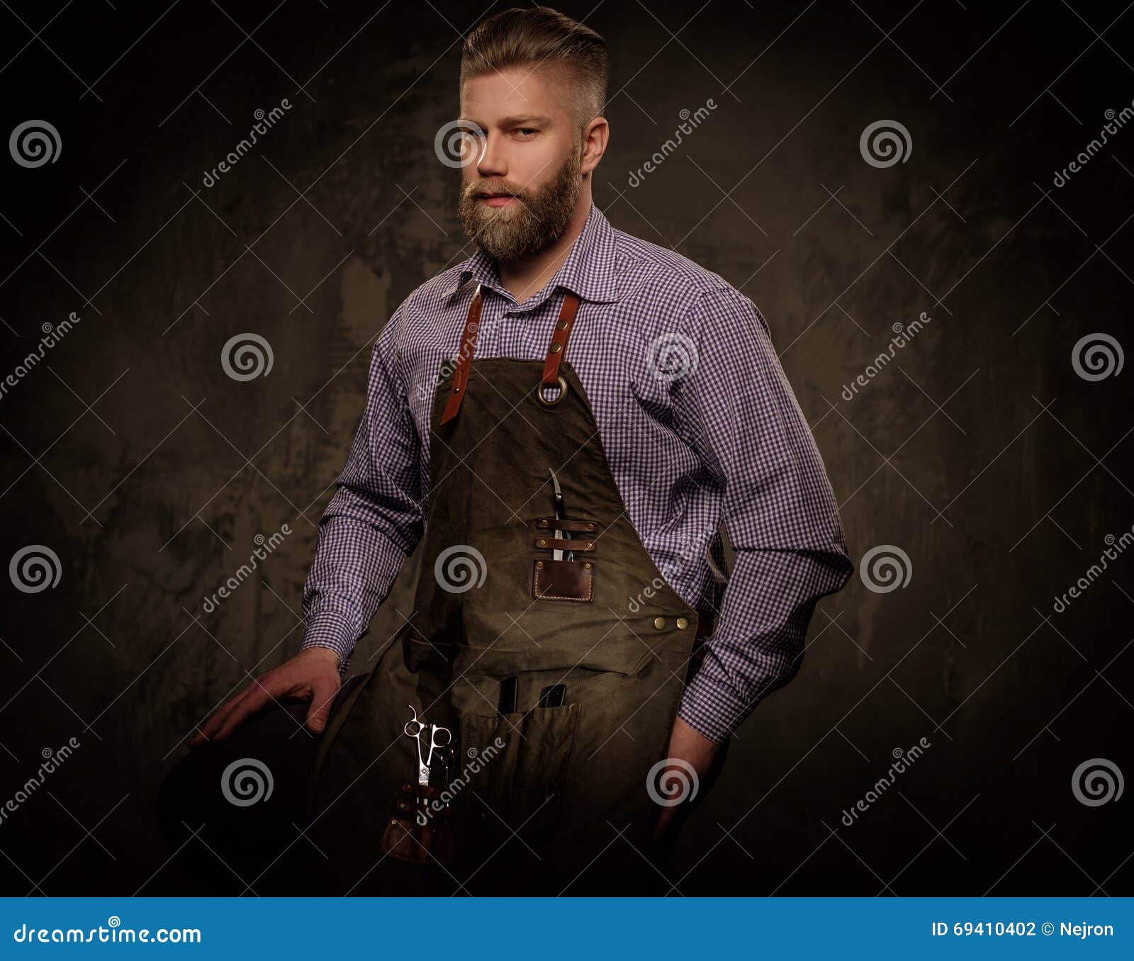 Portrait of Stylish Barber with Beard and Professional Tools Isolated ...