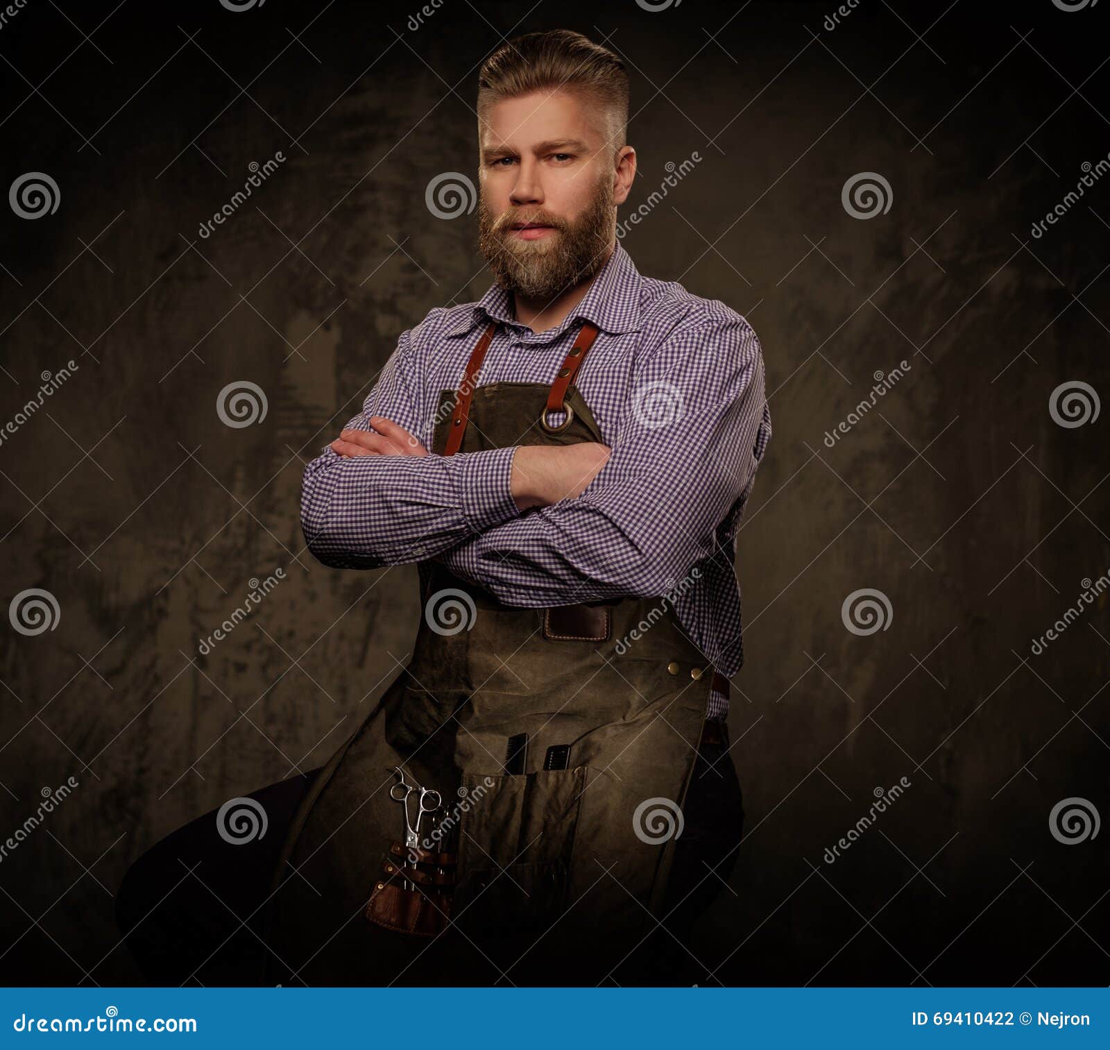 Portrait of Stylish Barber with Beard and Professional Tools Isolated ...