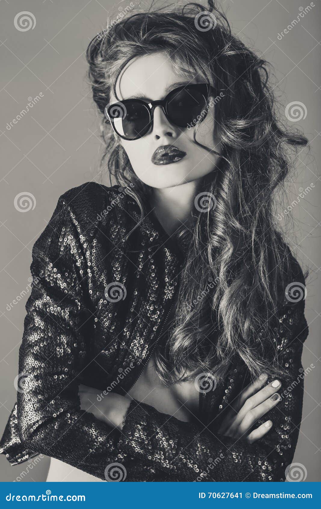 Portrait Of Stylish Brunette Female Model In Sunglasses Stock Image