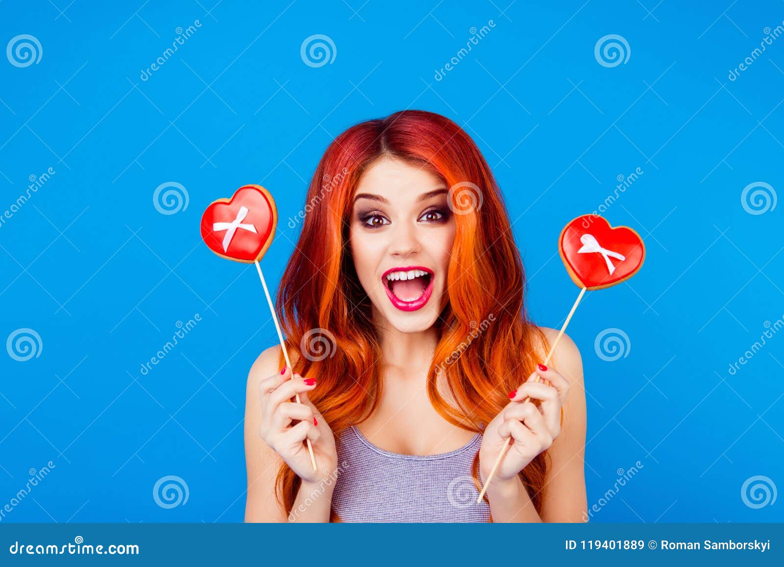 Portrait Of Stylish Funny Happy Carefree Girl With Ginger Hair H Stock
