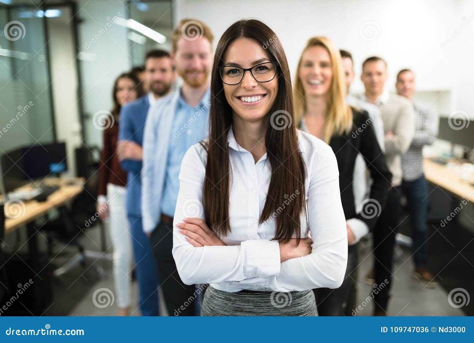 Portrait of Business Team Posing in Office Stock Photo - Image of ...