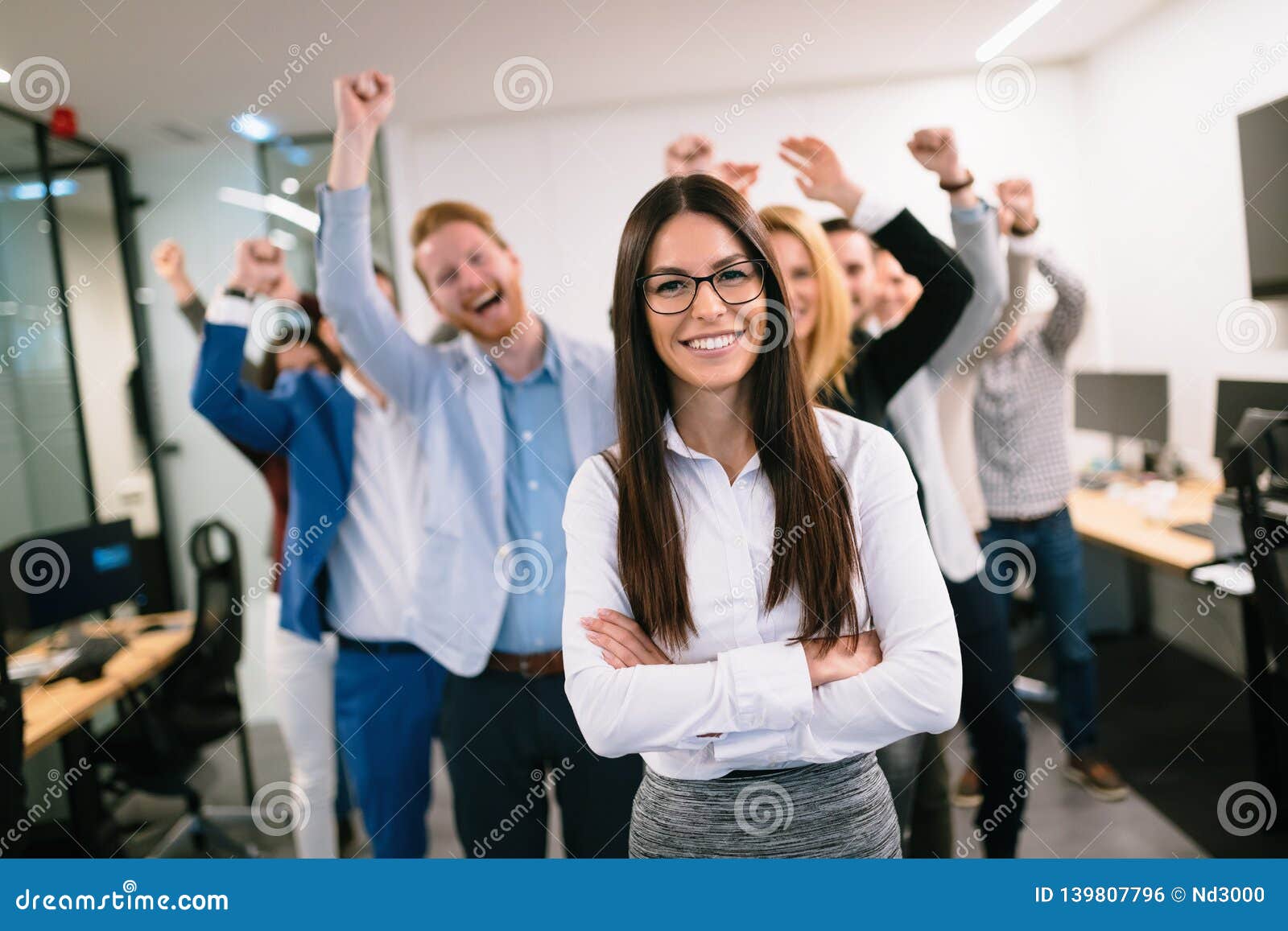 Portrait of Business Team Posing in Office Stock Photo - Image of ...