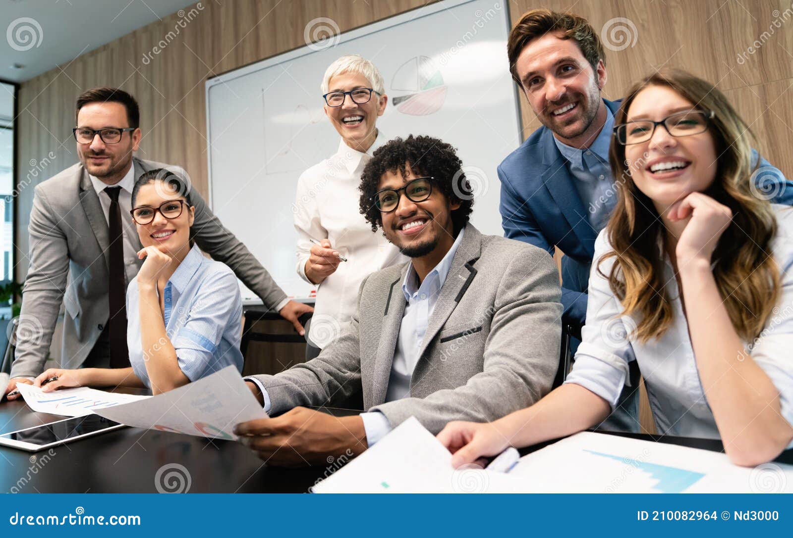 Portrait of Successful Business Team Working in Office Stock Photo ...