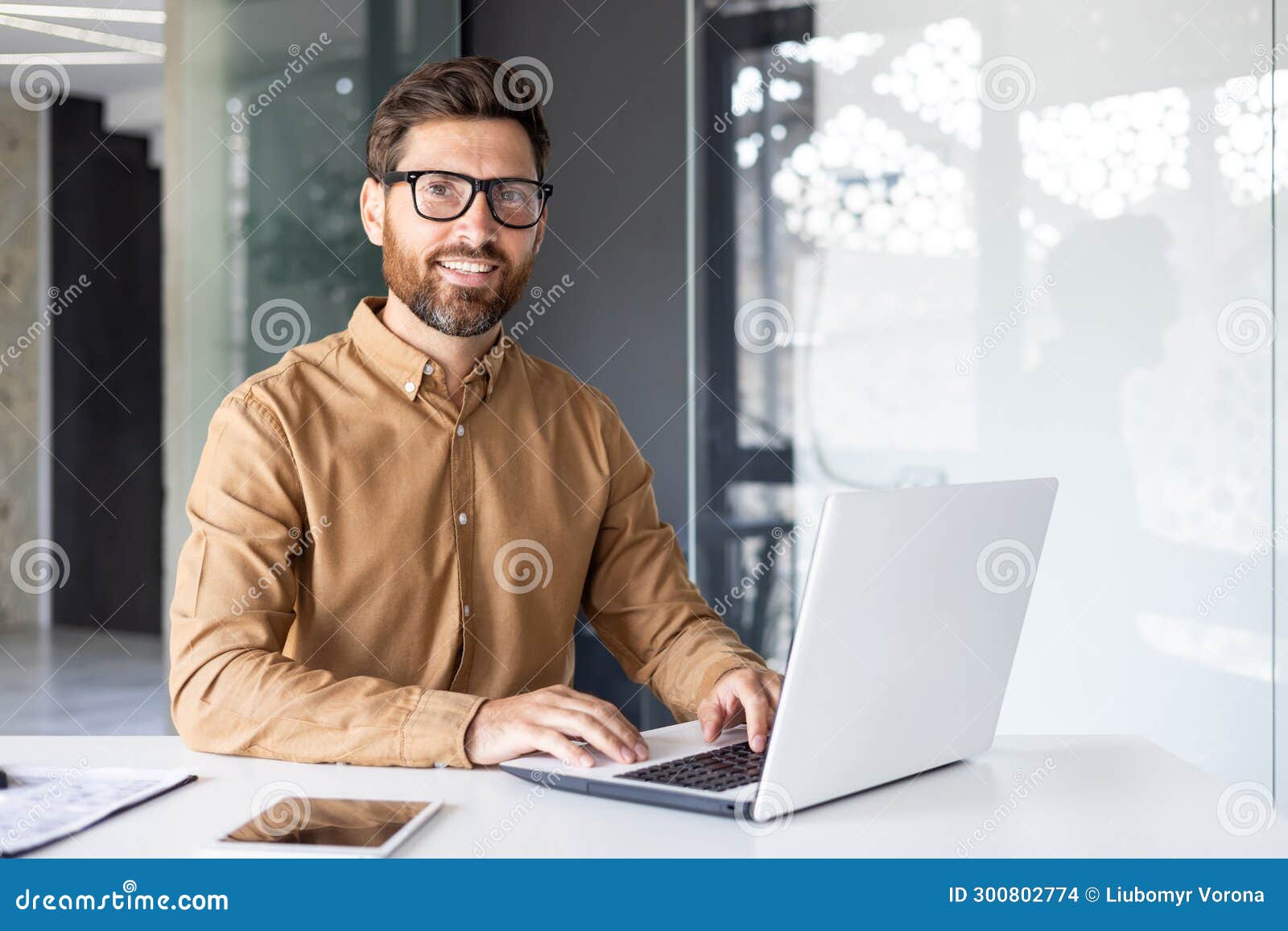 Portrait of Successful Man at Workplace Inside Office, Experienced ...