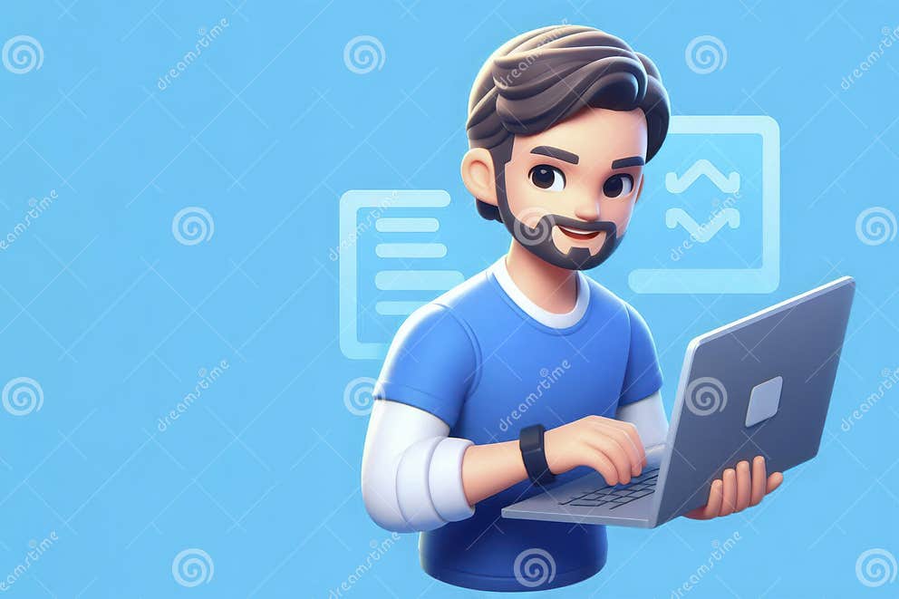 Portrait Of Successful Programmer 3d Character Game Developer Or Coder