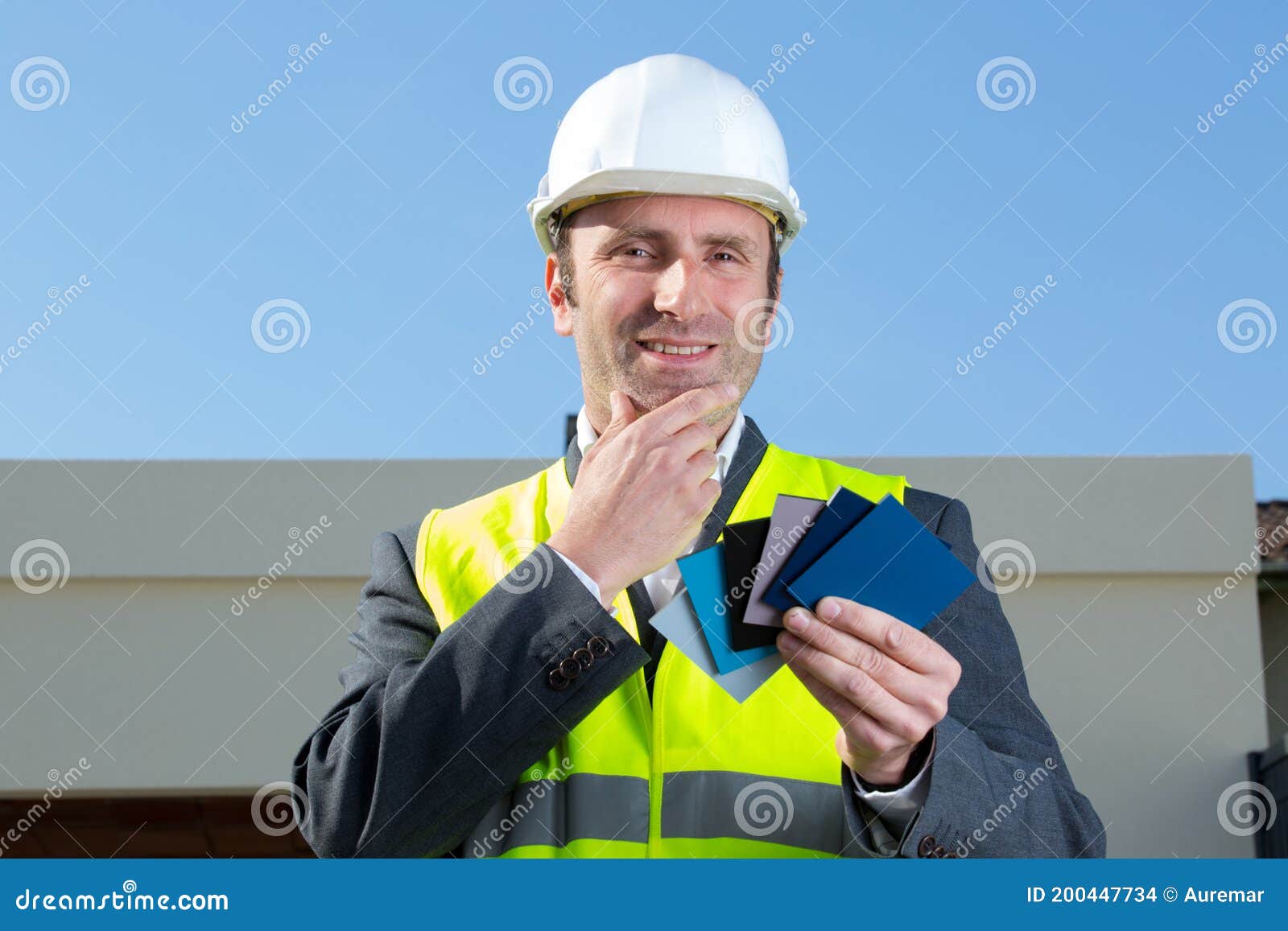 Portrait Suited Man Holding Sample Colour Tiles Stock Photo - Image of ...