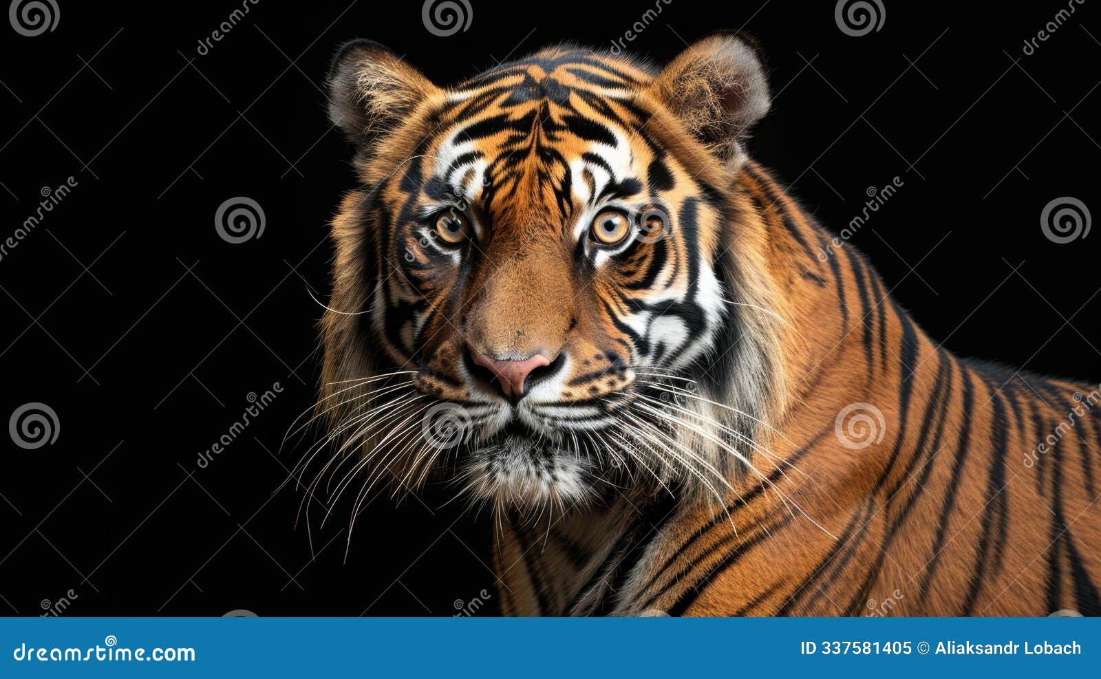 Portrait Of A Sumatran Tiger On A Black Isolated Background Royalty ...