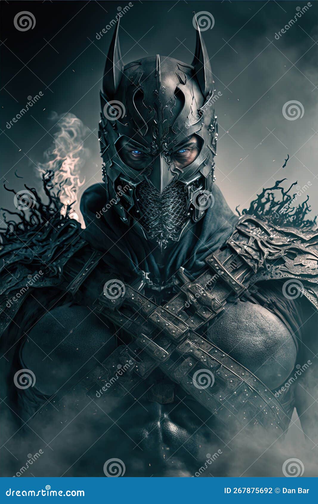 Portrait of Super Hero Posing in a Super Hero Suit, with Mist and Smoke ...