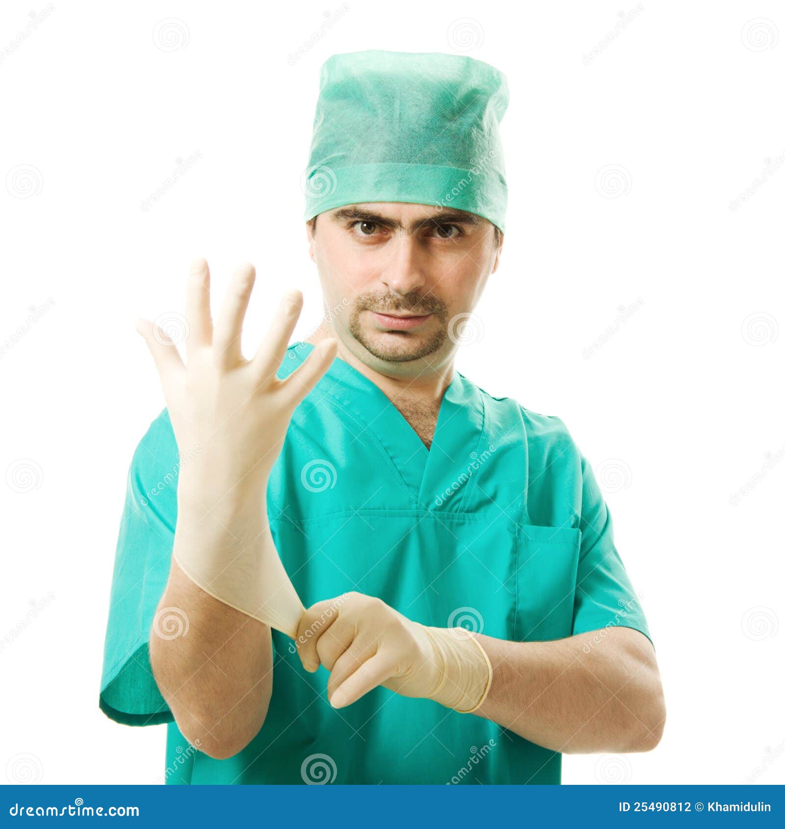 Portrait Of A Surgeon At Work. Lamp In The Background. The Surgeon ...