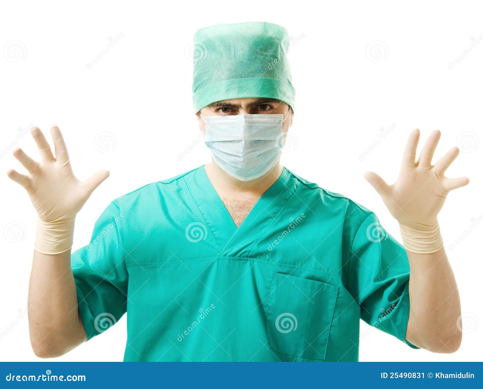 Portrait Of A Surgeon At Work. Lamp In The Background. The Surgeon ...