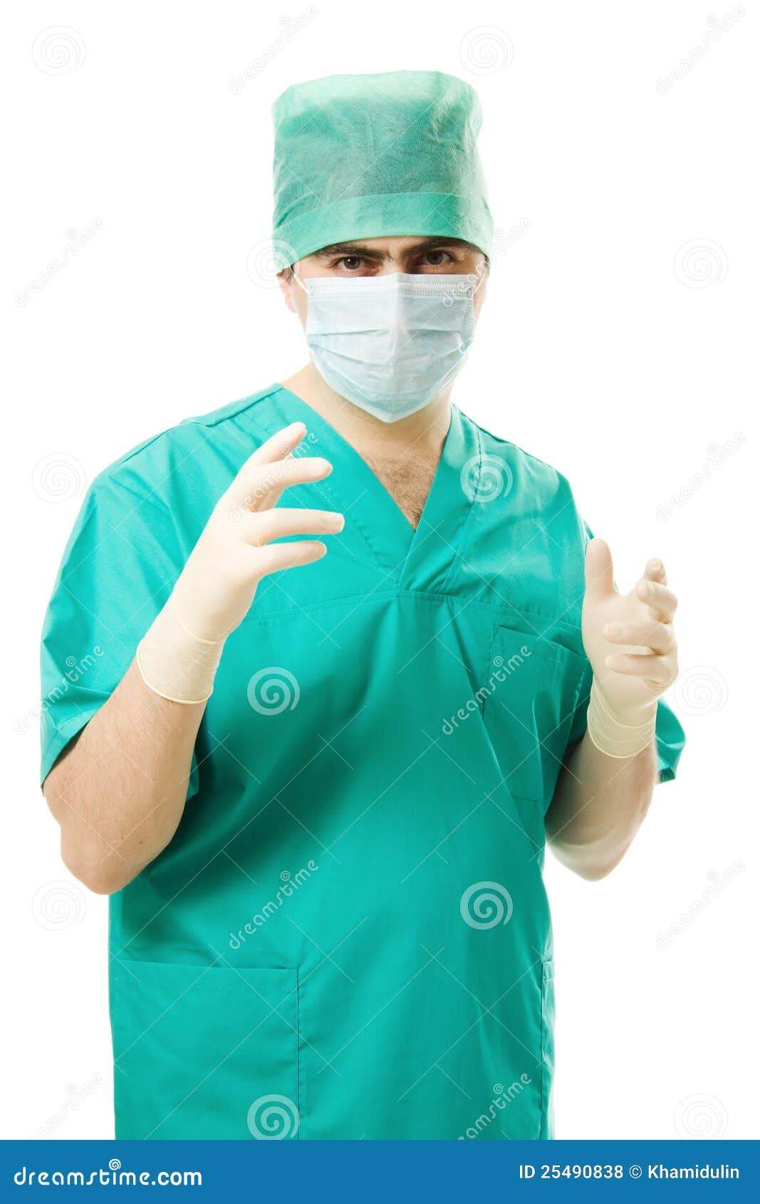 Portrait Of A Surgeon At Work. Lamp In The Background. The Surgeon ...