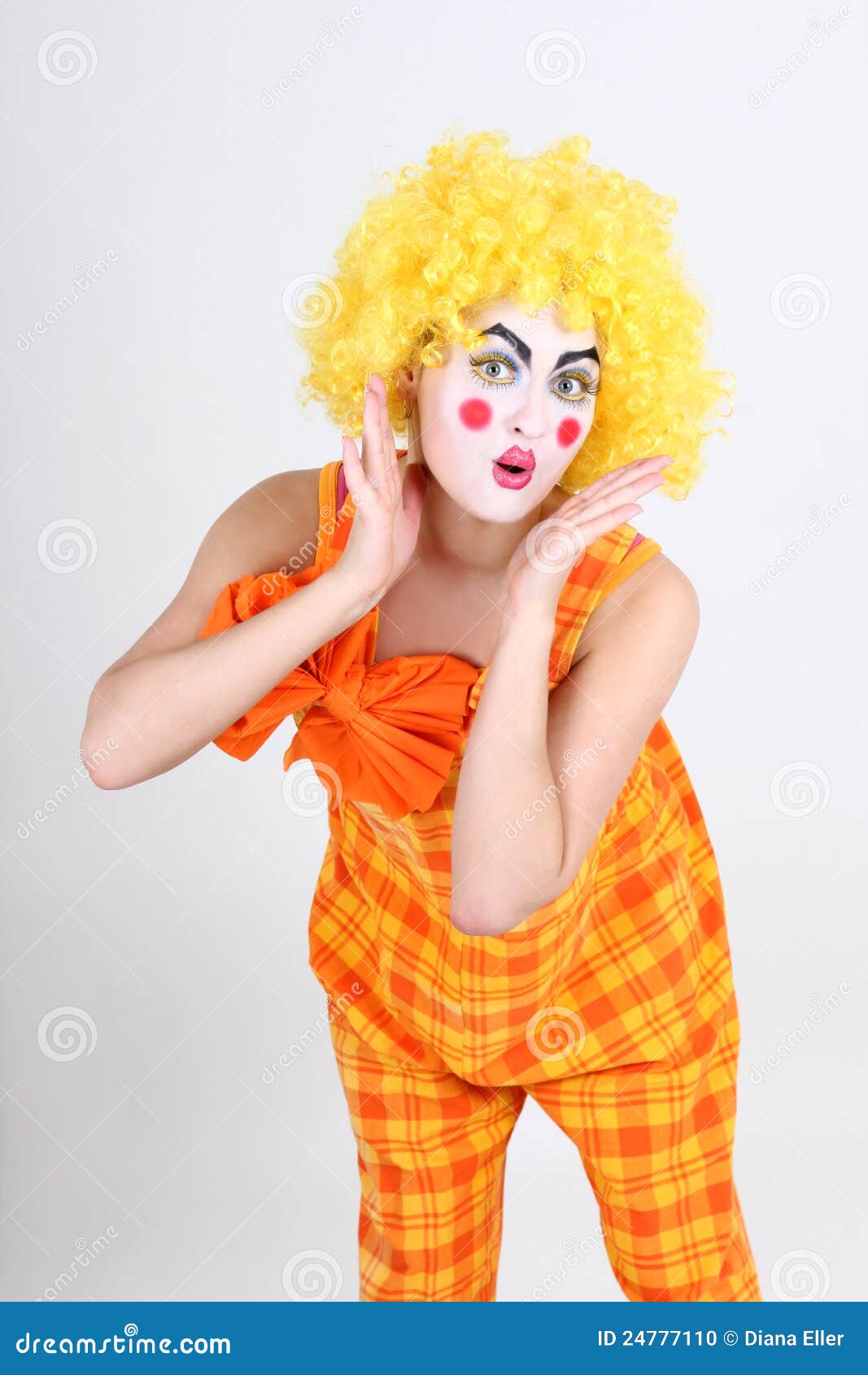Portrait of Surprised Clown with Bow Stock Photo - Image of makeup ...