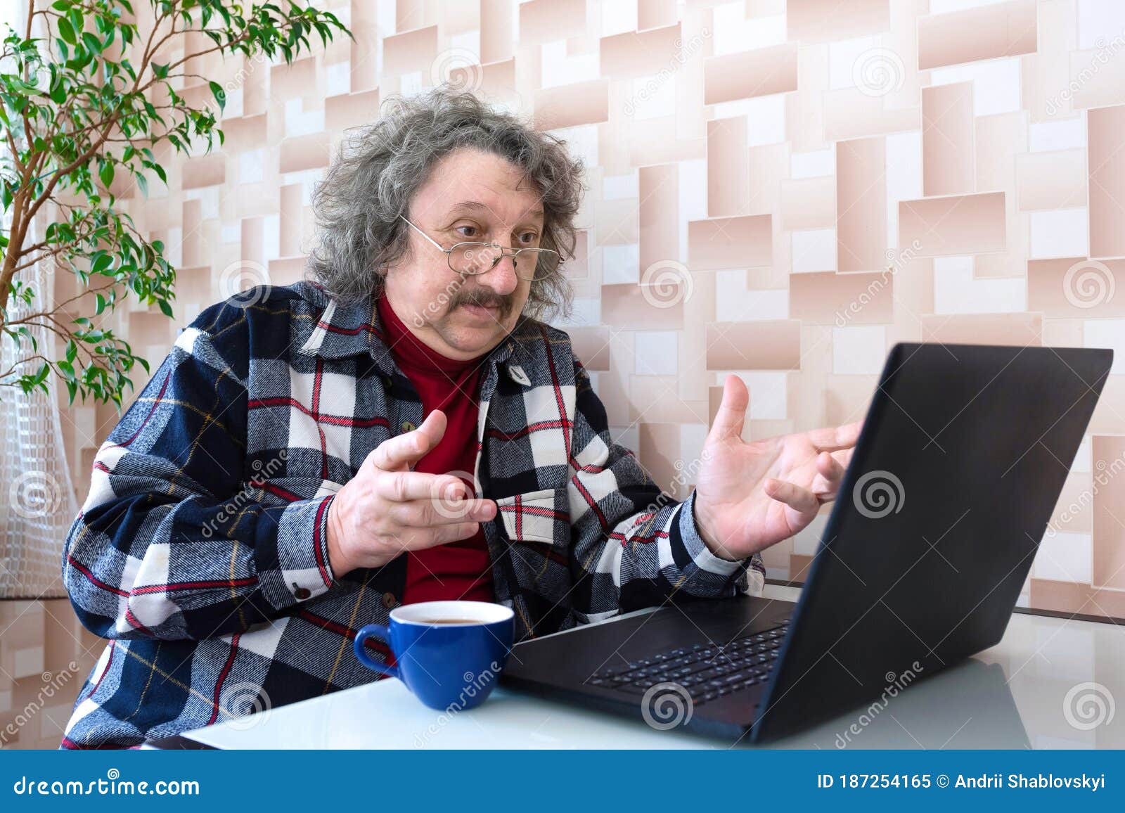 A Portrait of a Surprised Elderly Man Looking at the Computer. a Notion ...