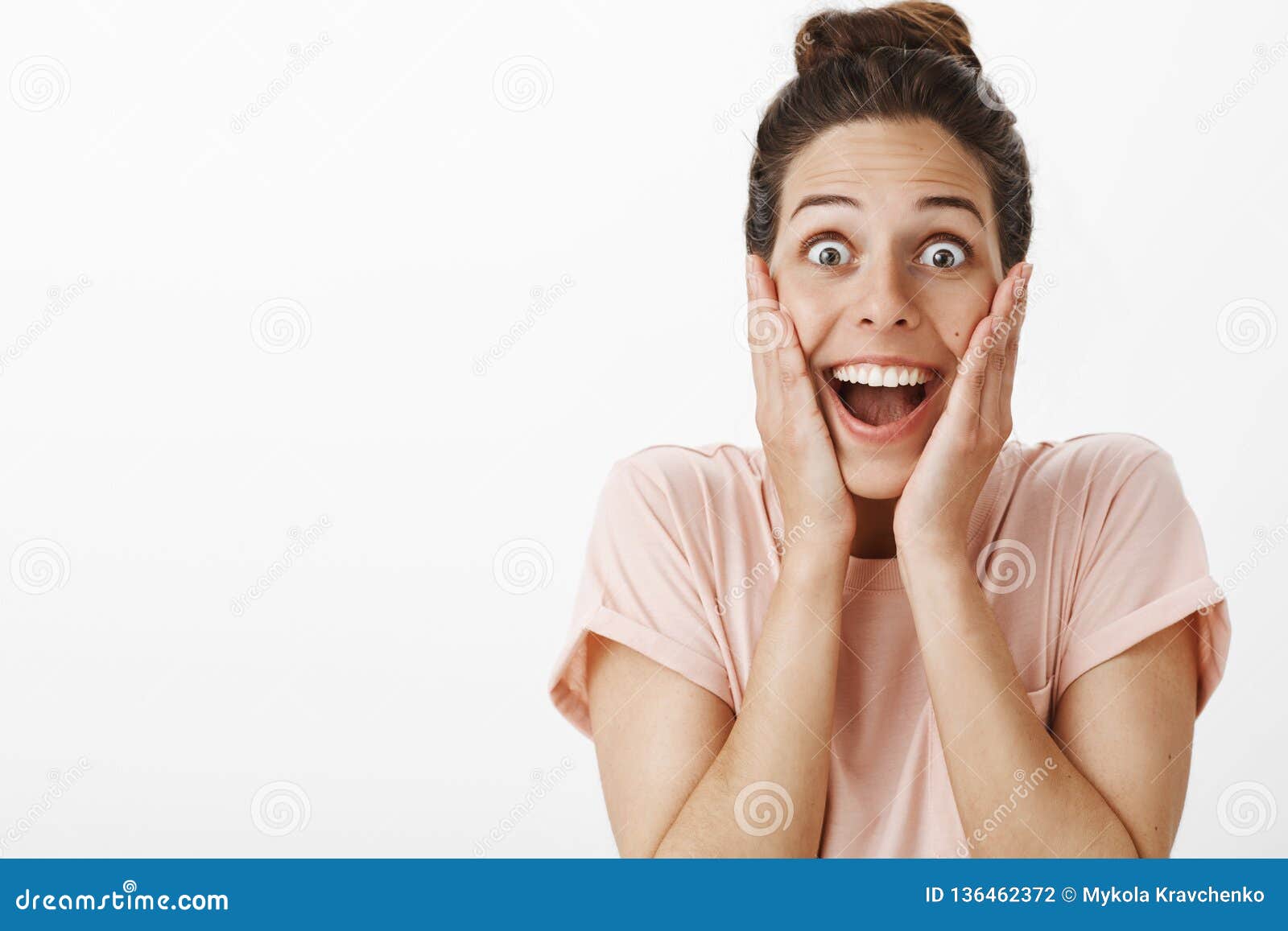 Portrait Of Surprised Enthusiastic Girl Reacting To Awesome Unexpected