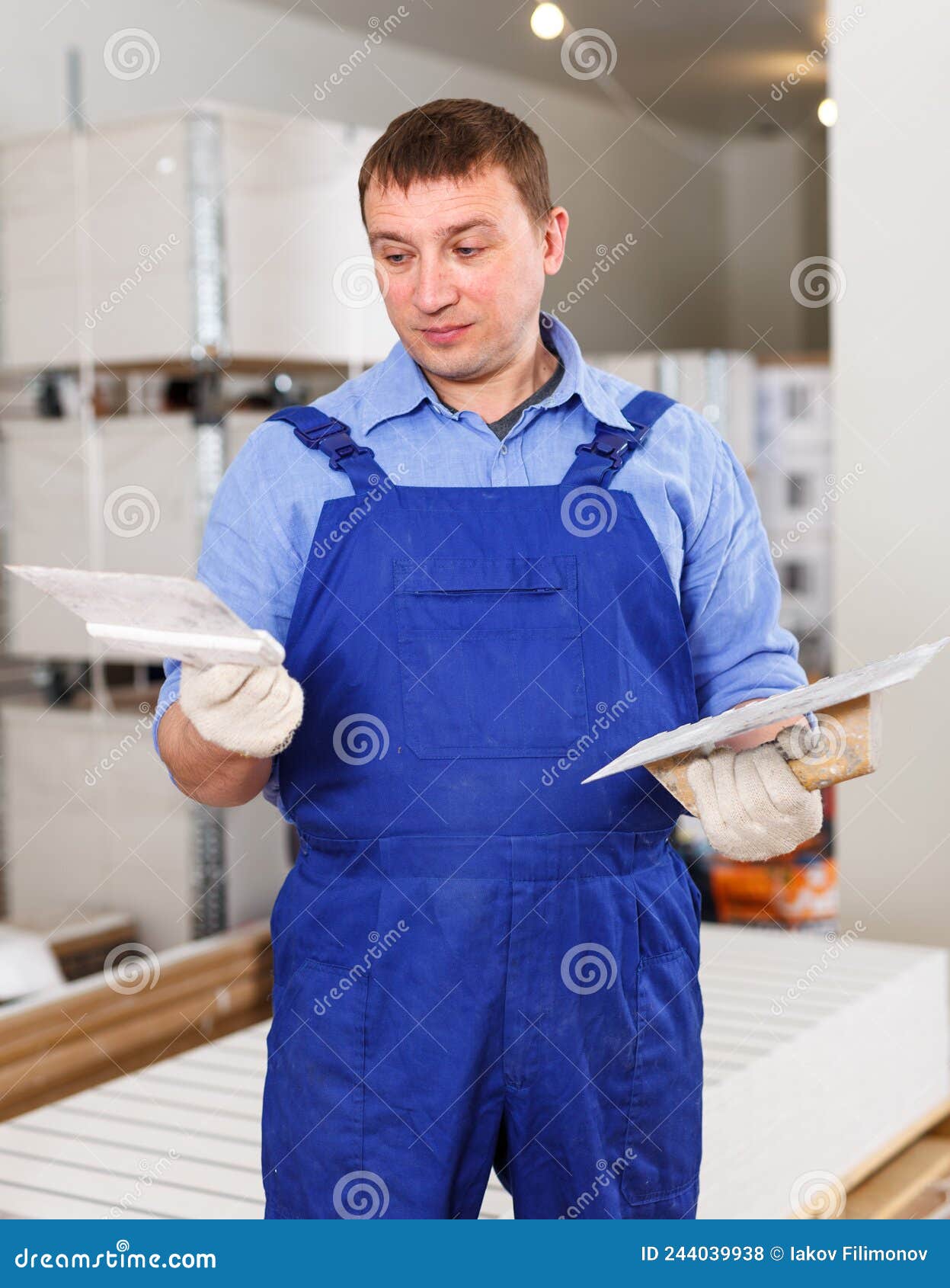 Surprised Builder with Plastering Tools Stock Photo - Image of ...