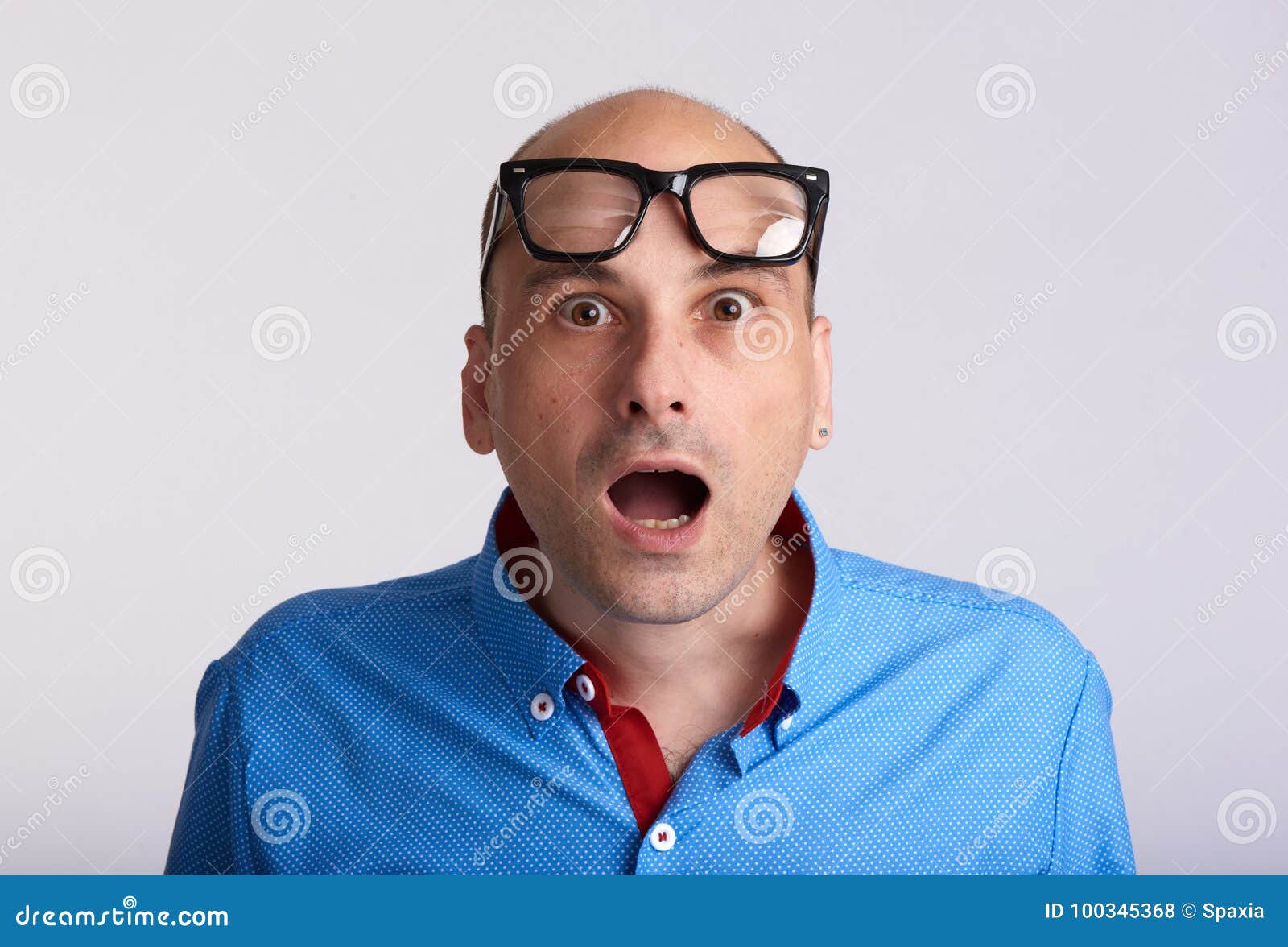 Portrait of surprised man stock photo. Image of bald - 100345368