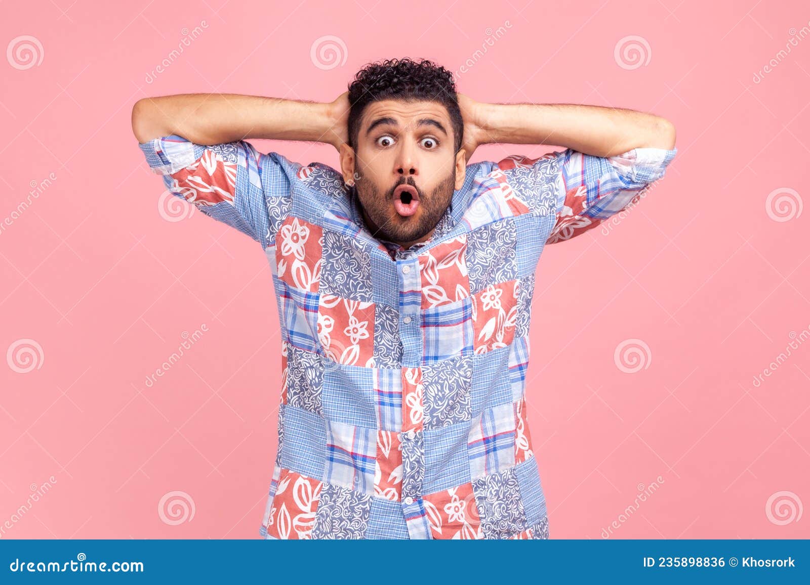 Portrait Of Surprised Shocked Man Wearing Blue Casual Style Shirt