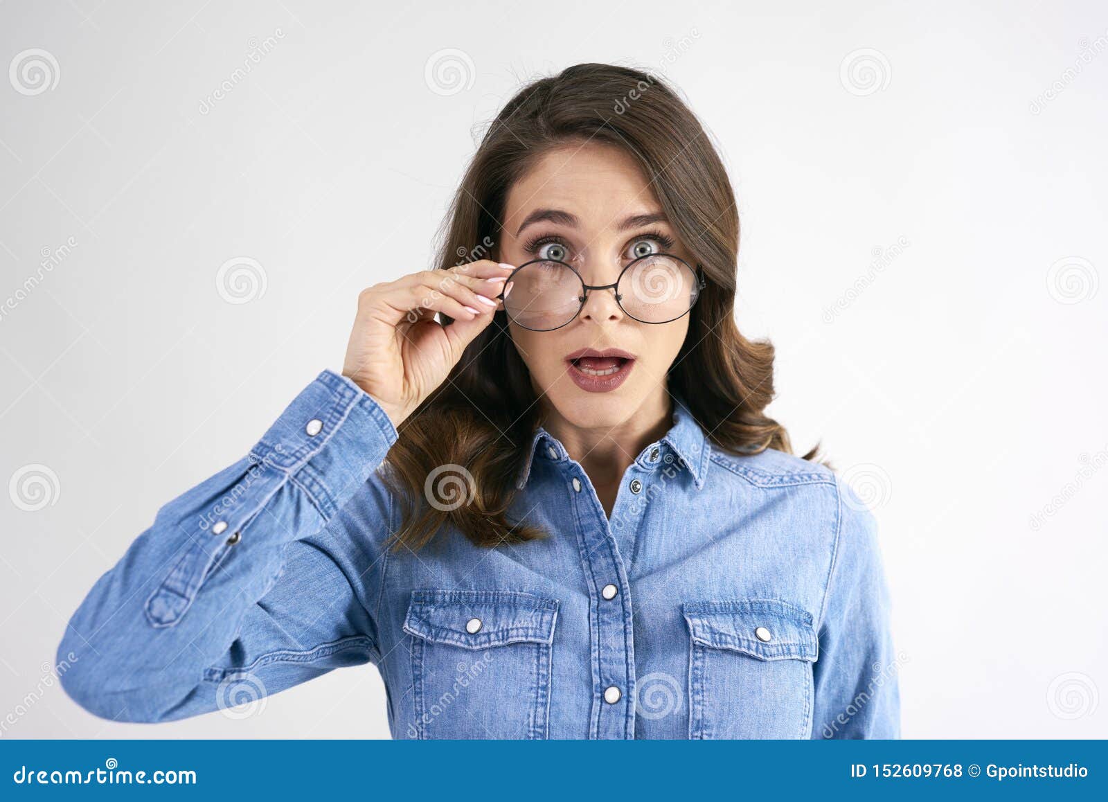 Portrait Of Surprised Woman With Glasses In Studio Shot Stock Photo ... Portrait Of Surprised Woman With Glasses In Studio Shot Stock Photo ...