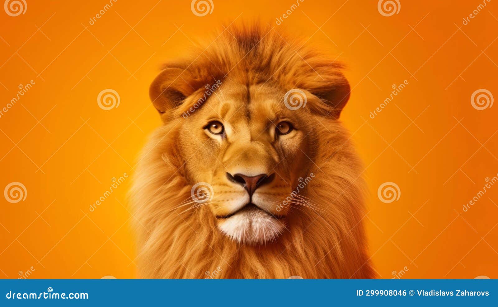 Portrait of a Sweet Lion on an Orange Background Stock Illustration ...