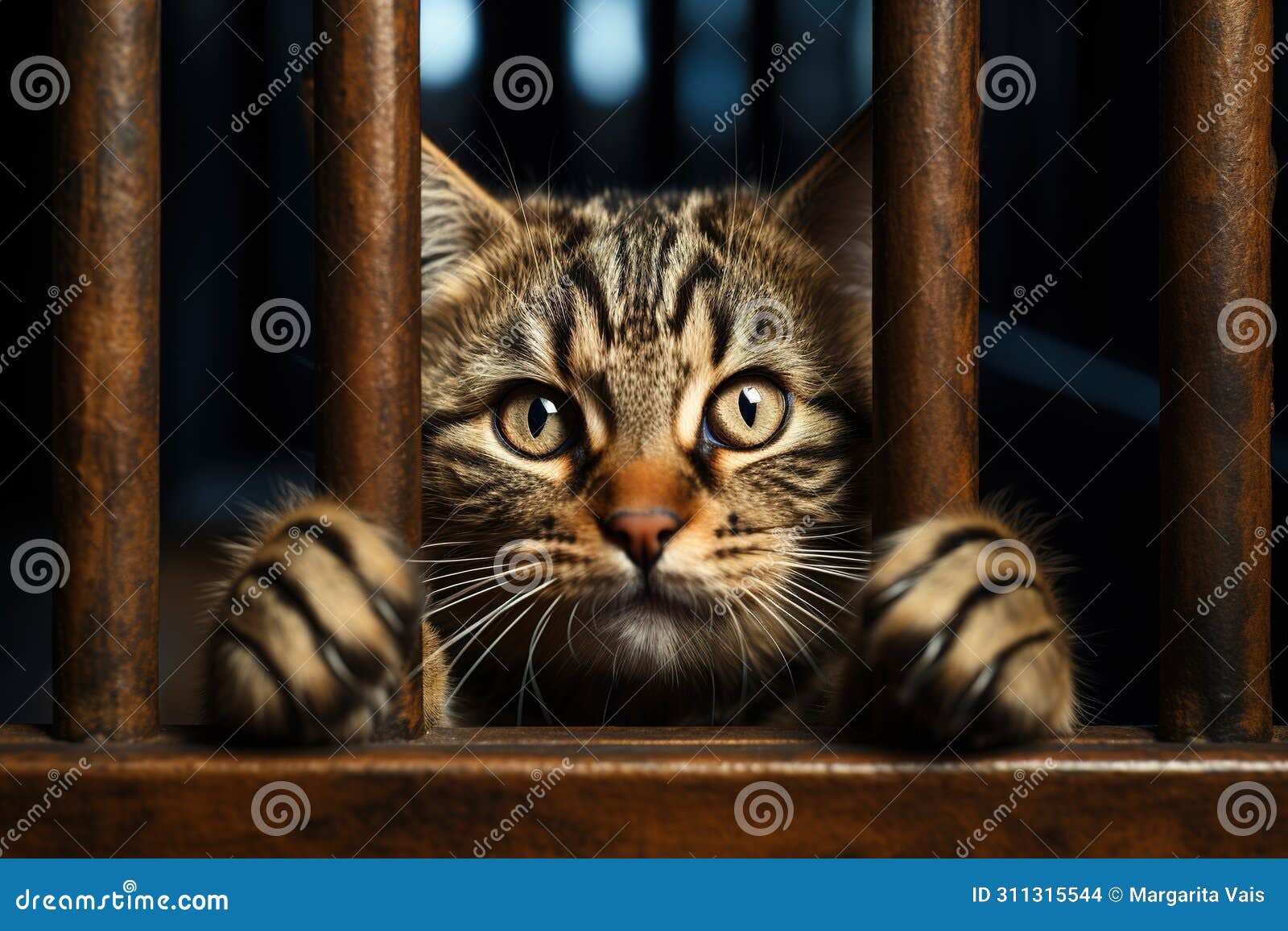 Portrait of a Tabby Cat of a Criminal in Prison Behind Bars Stock ...