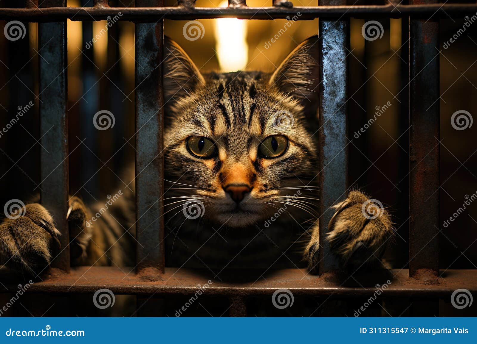Portrait of a Tabby Cat of a Criminal in Prison Behind Bars Stock ...