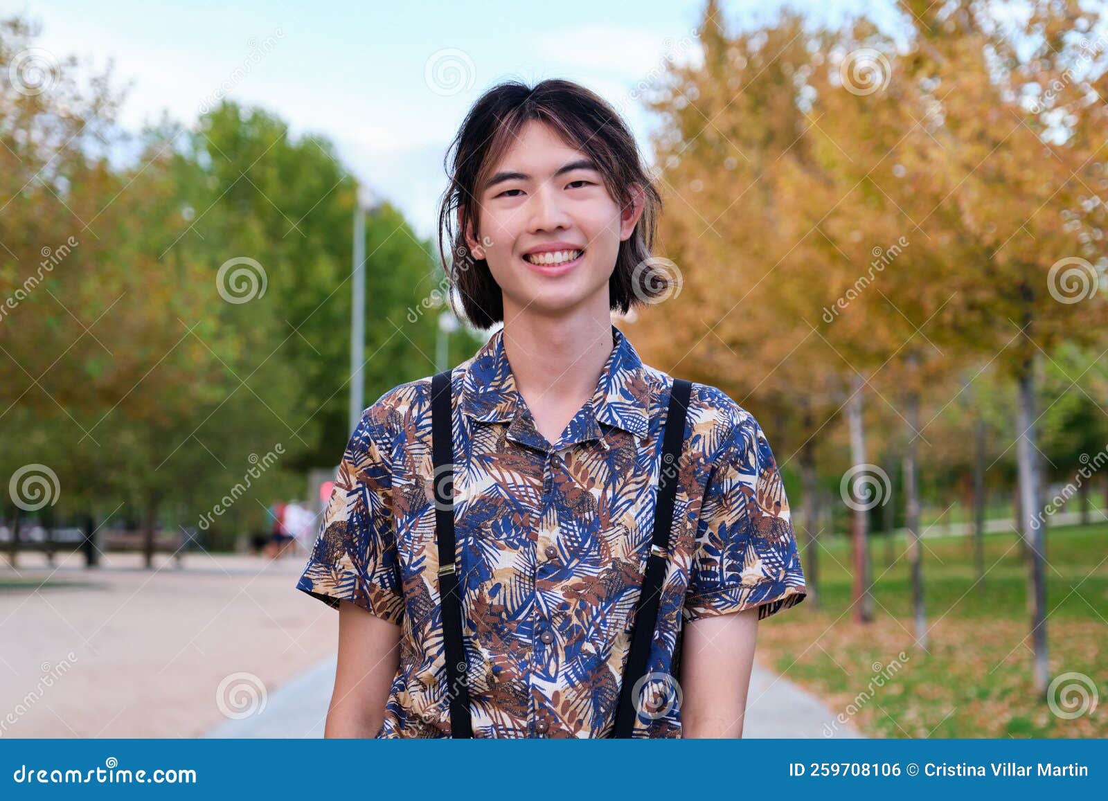 Portrait of a Taiwanese Guy Smiling and Looking at Camera in a Park ...