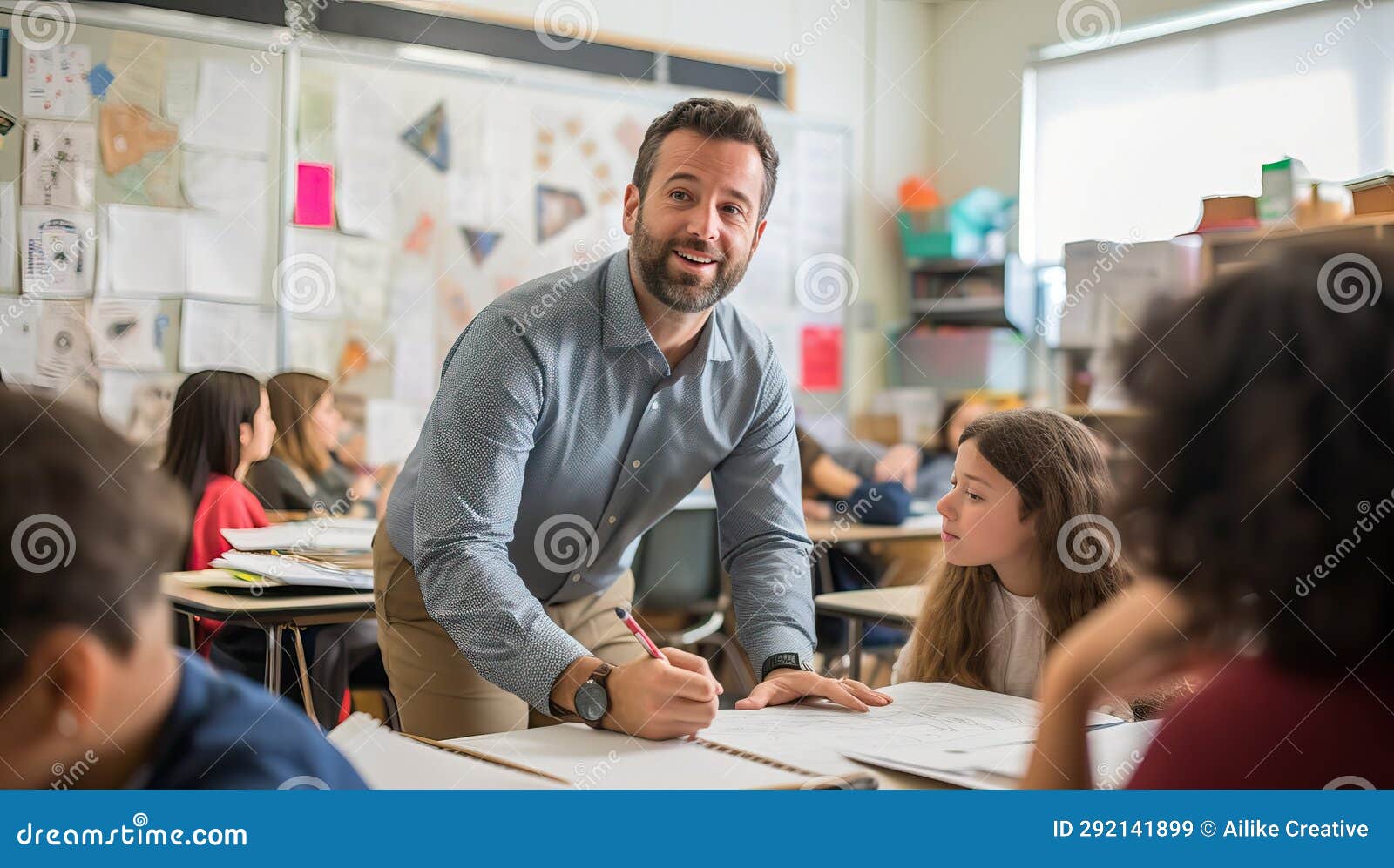 Portrait of a Teacher and His Students in a Classroom at School Stock ...