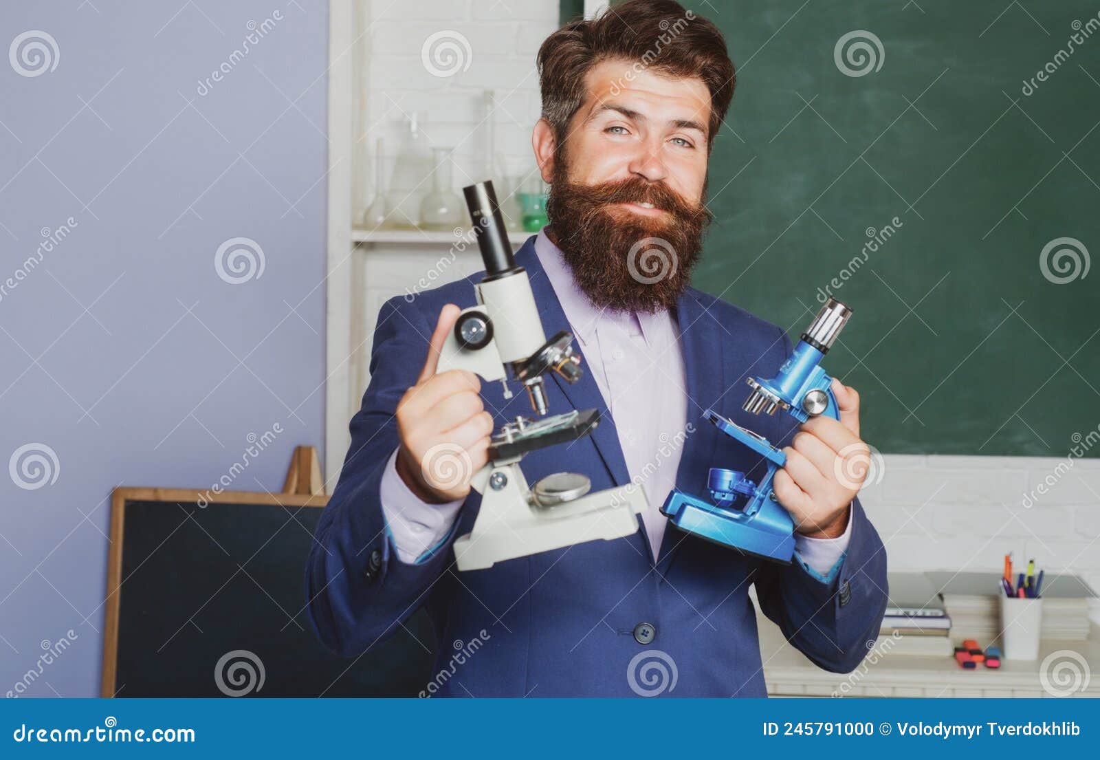 Portrait of Teacher Man with Microscope, Professor, Tutor, Mentor in ...
