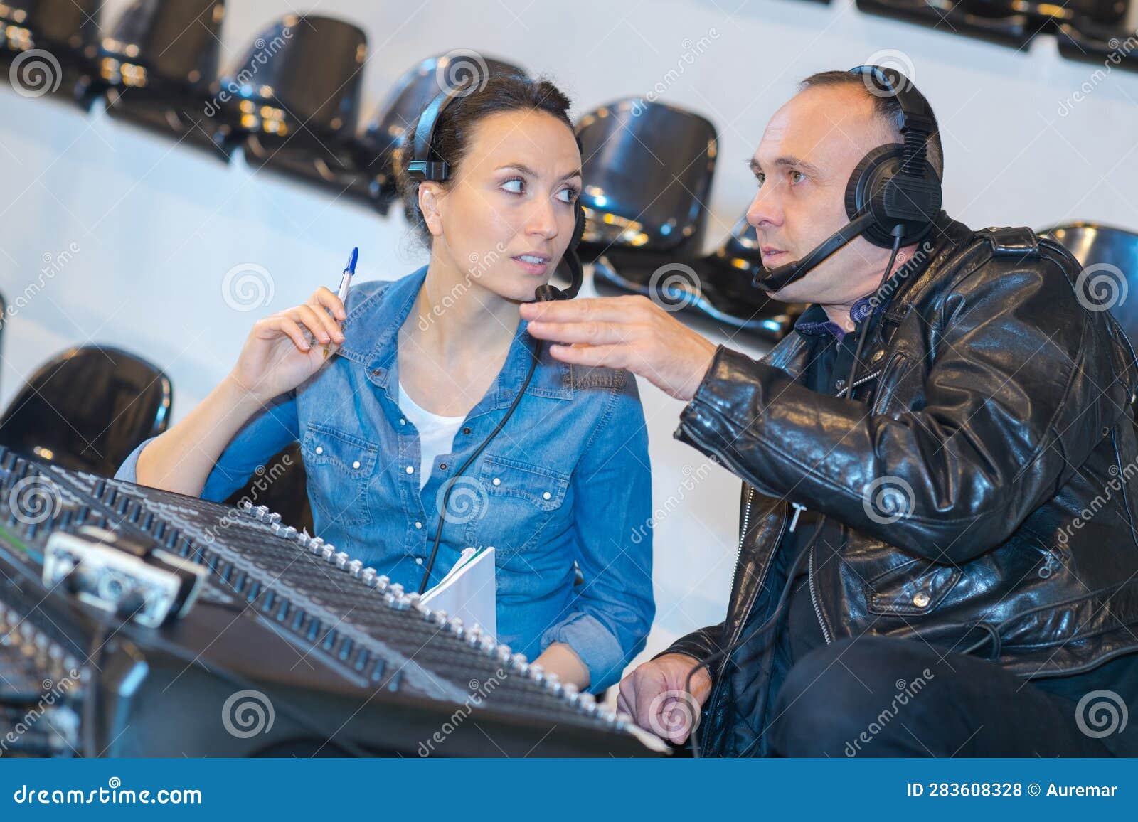 Portrait team audio mixer stock photo. Image of technician - 283608328