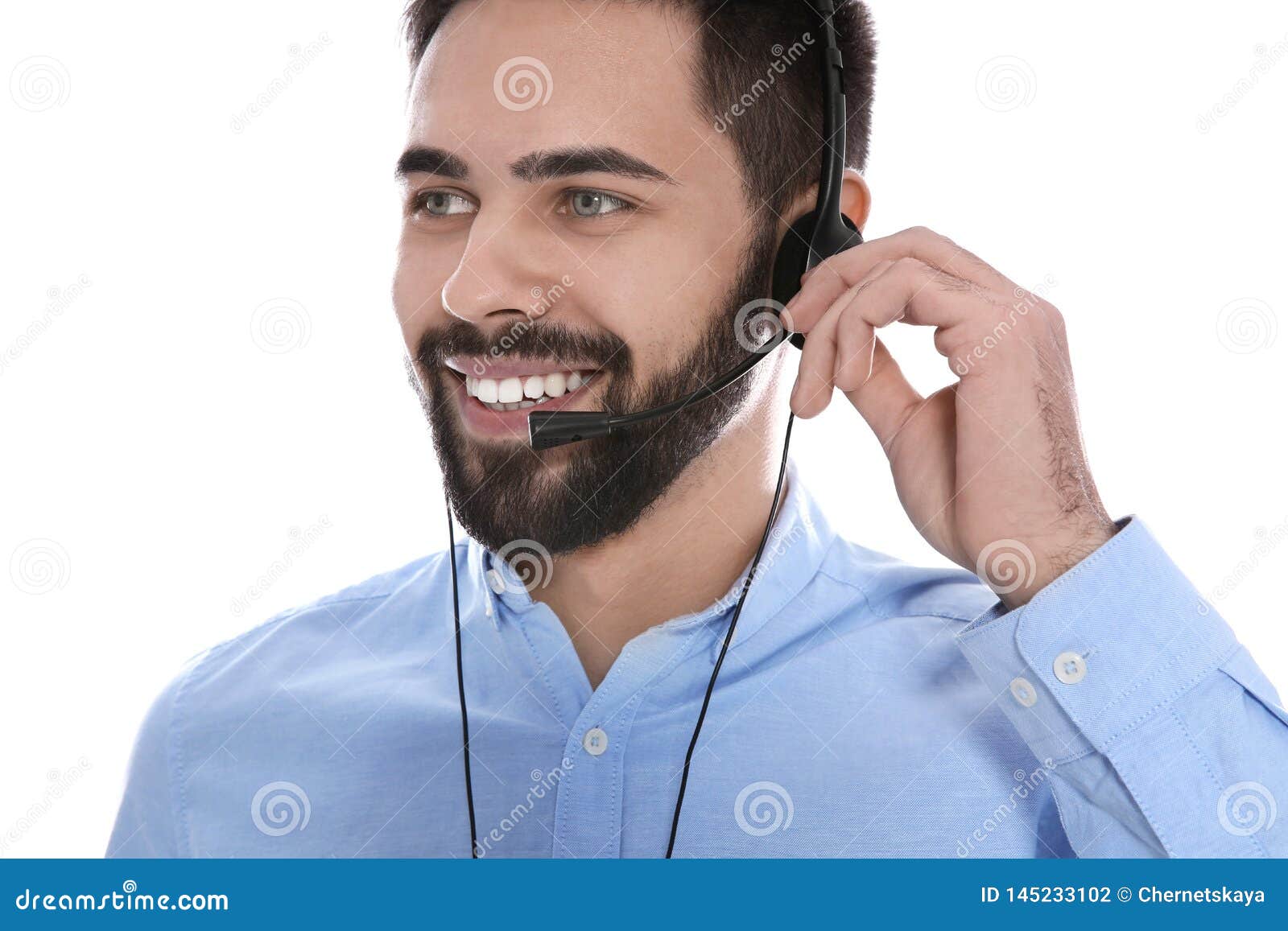 Portrait of Technical Support Operator with Headset on White Stock ...