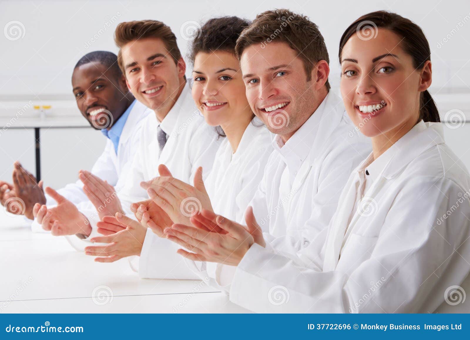 Portrait of Technician and Colleagues in Laboratory Clapping Stock ...