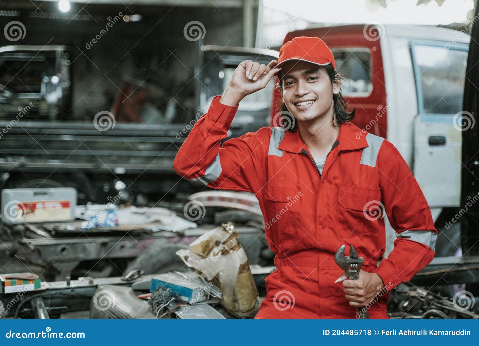 Portrait of a Technician in His Garage Stock Photo - Image of people ...