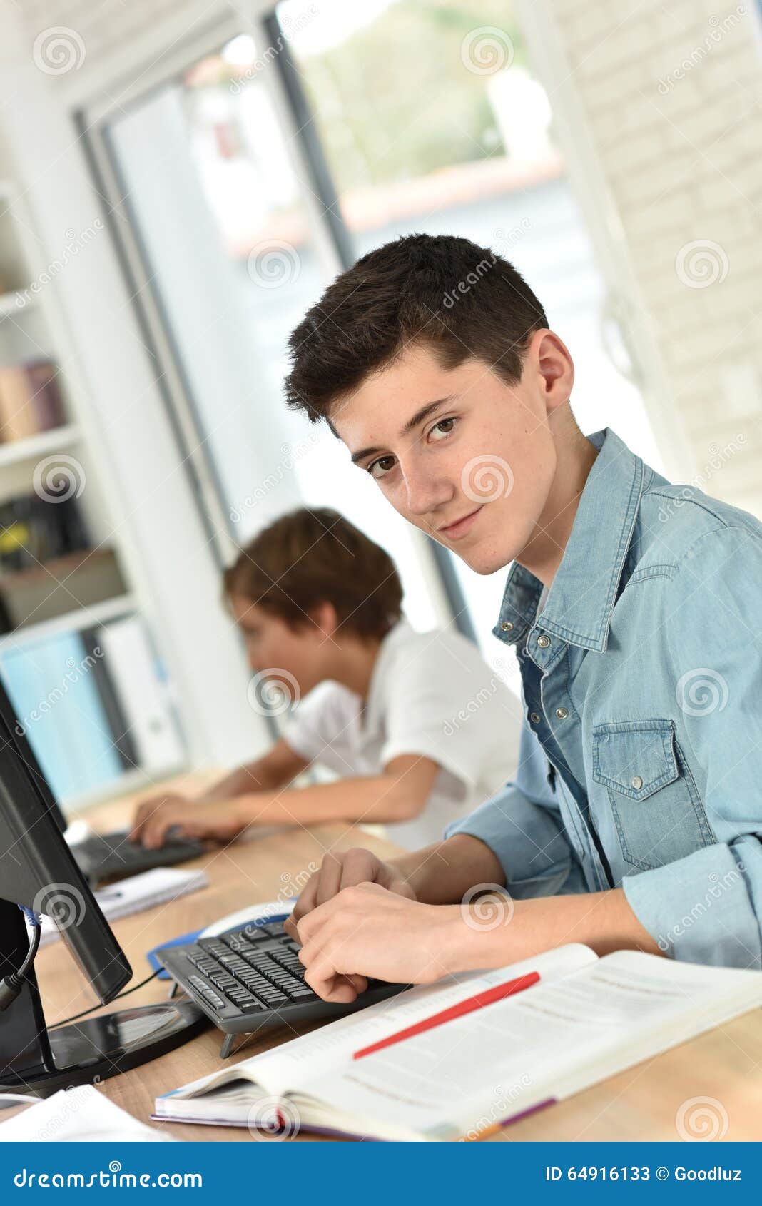 Portrait of Teenager Using Computer Stock Image - Image of computing ...