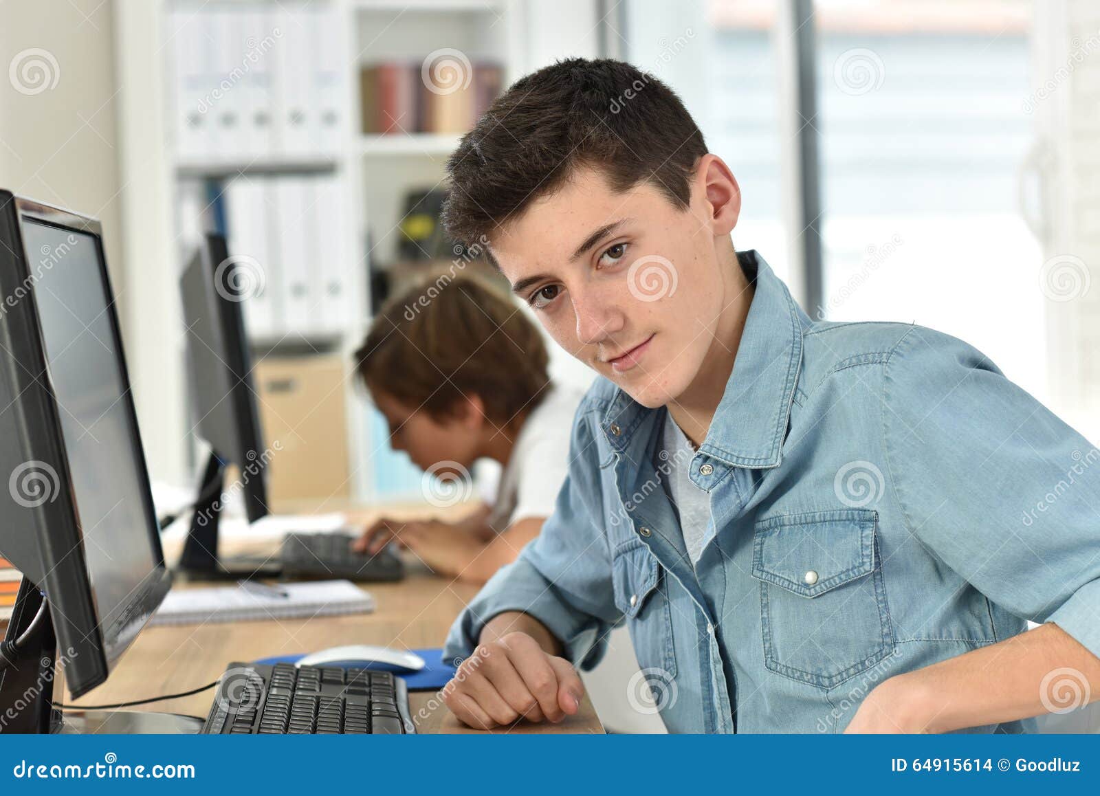 Portrait of Teenager Working on Computer Stock Photo - Image of years ...
