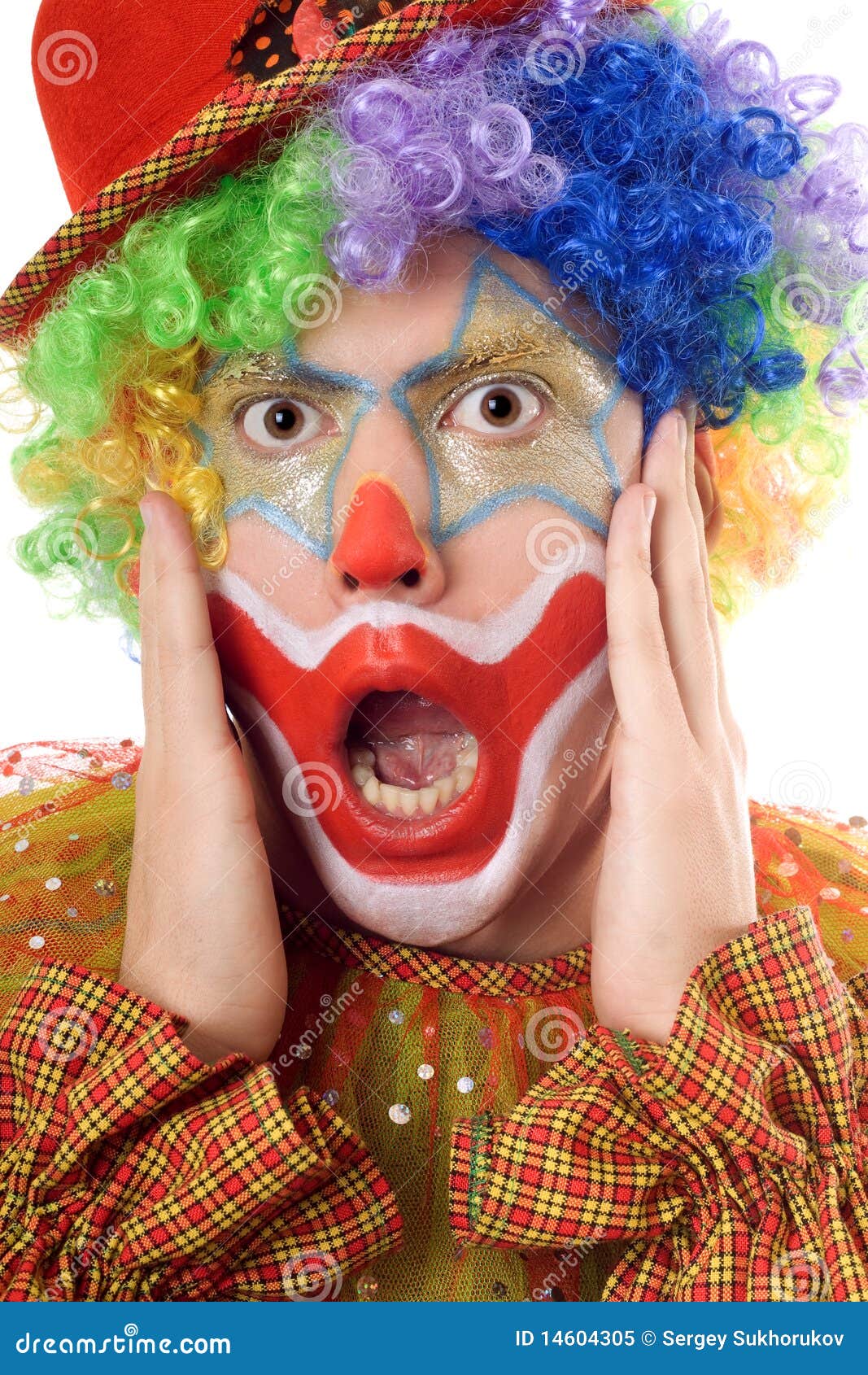 Portrait of a Terrified Clown Stock Image - Image of fear, hands: 14604305