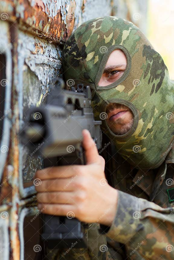 Portrait of Terrorist with a Gun Stock Photo - Image of ammunition ...