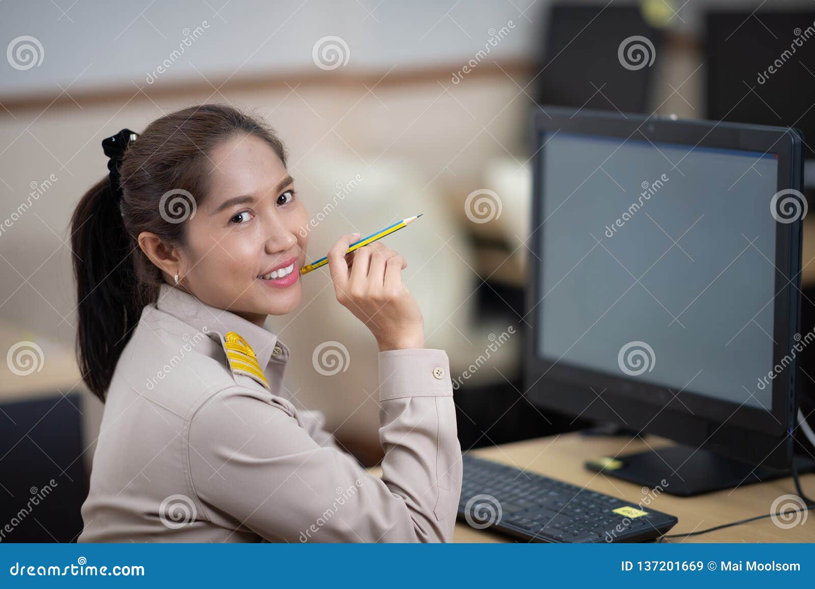 Portrait of Thai Government Officer Using Computer at Office De Stock ...