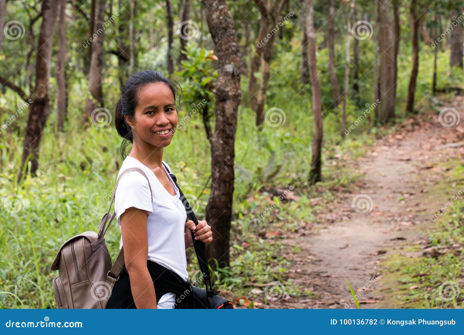 Portrait of Thai Trekking Lady Smiling during Path of Trail Stock Photo ...